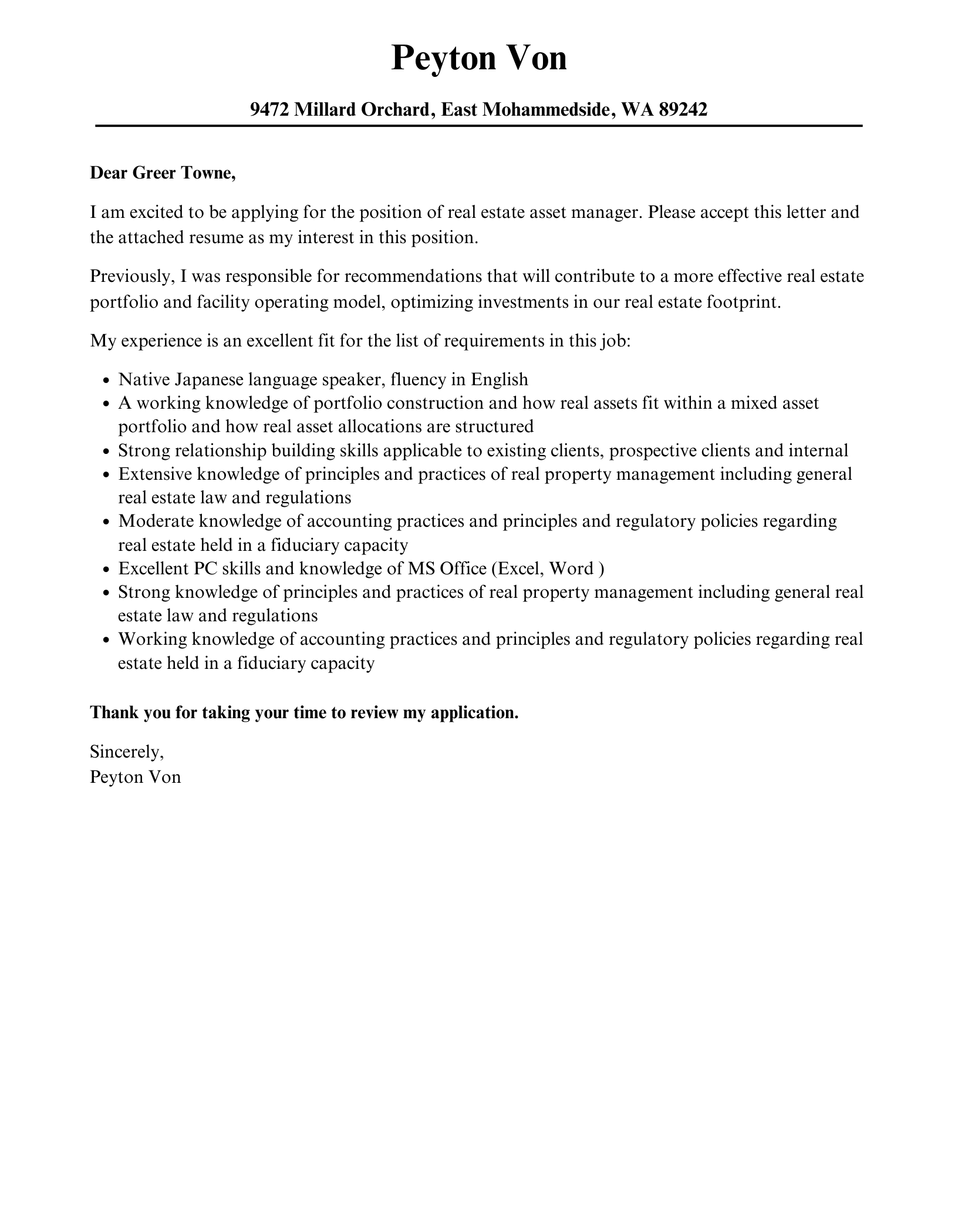 Real Estate Asset Manager Cover Letter Velvet Jobs Real Estate Asset Manager Cover Letter Velvet Jobs