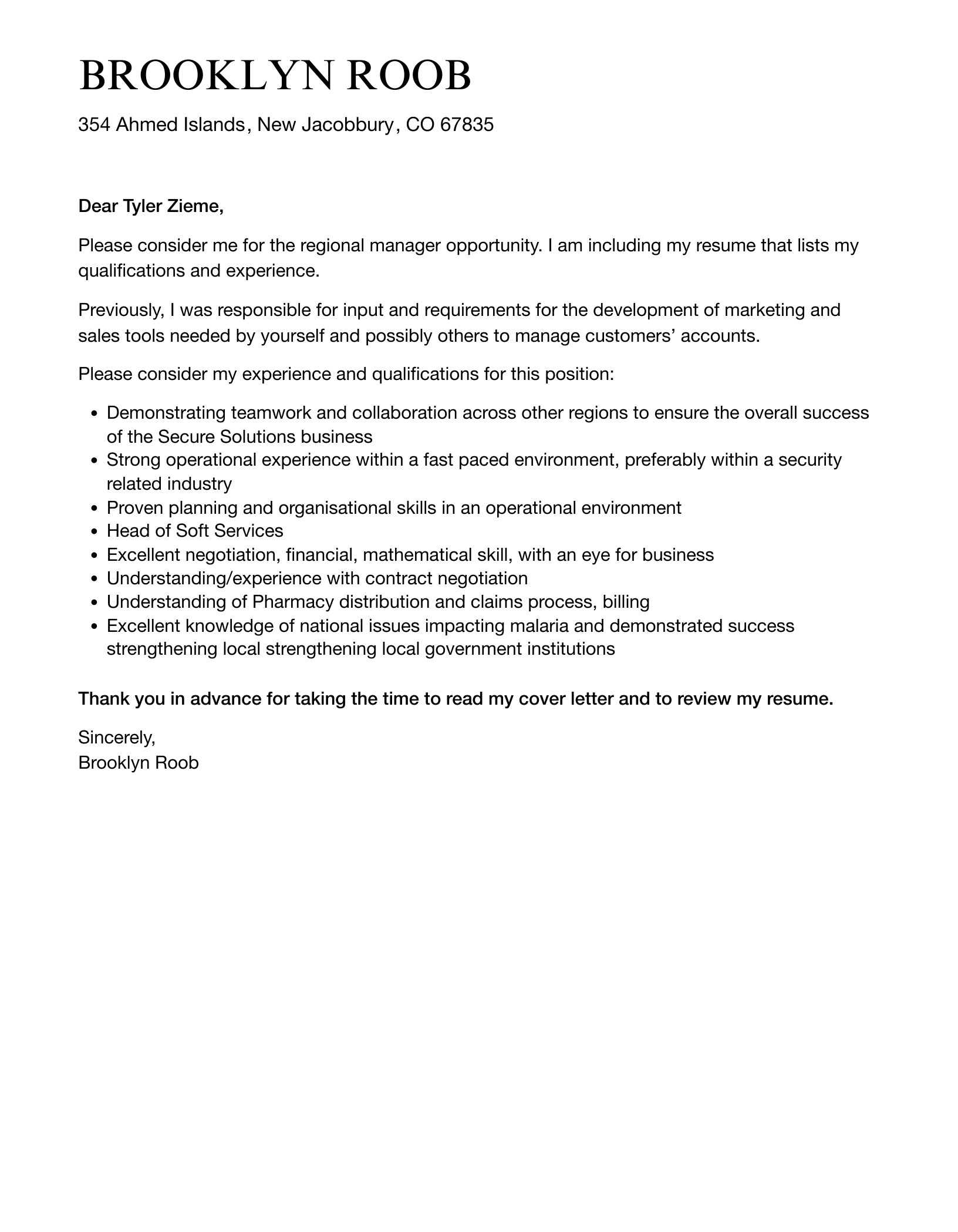 Regional Manager Cover Letter Velvet Jobs