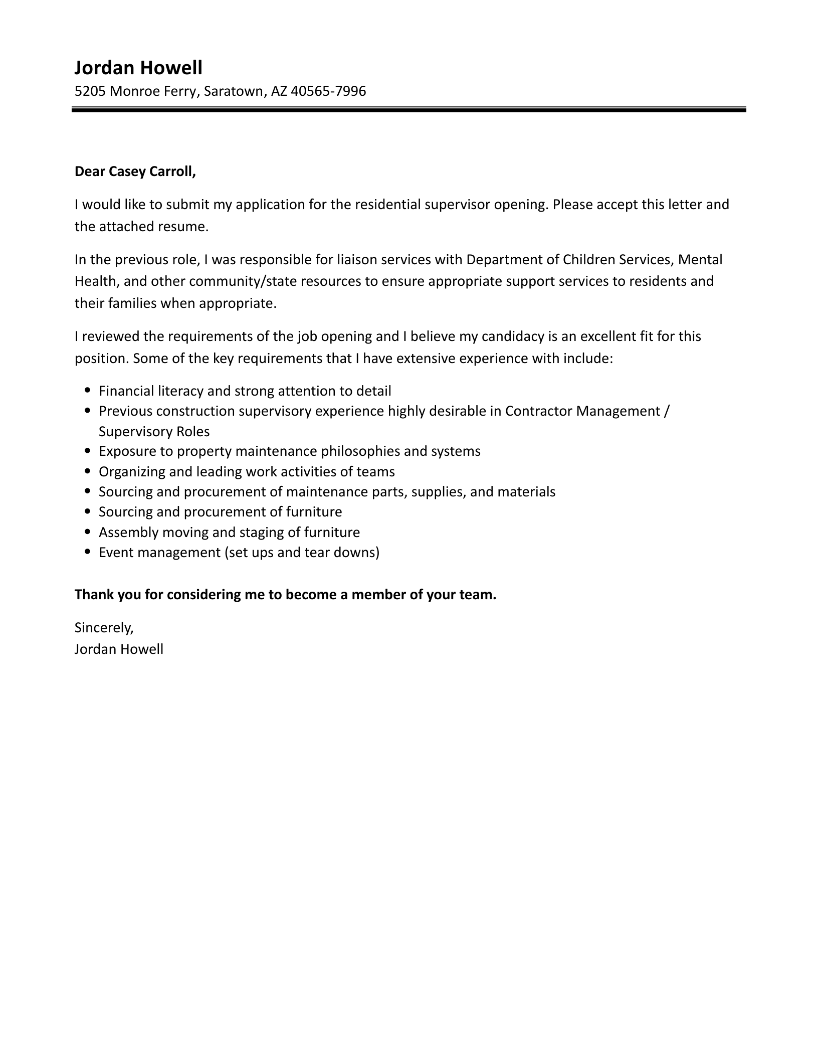 Residential Supervisor Cover Letter Velvet Jobs