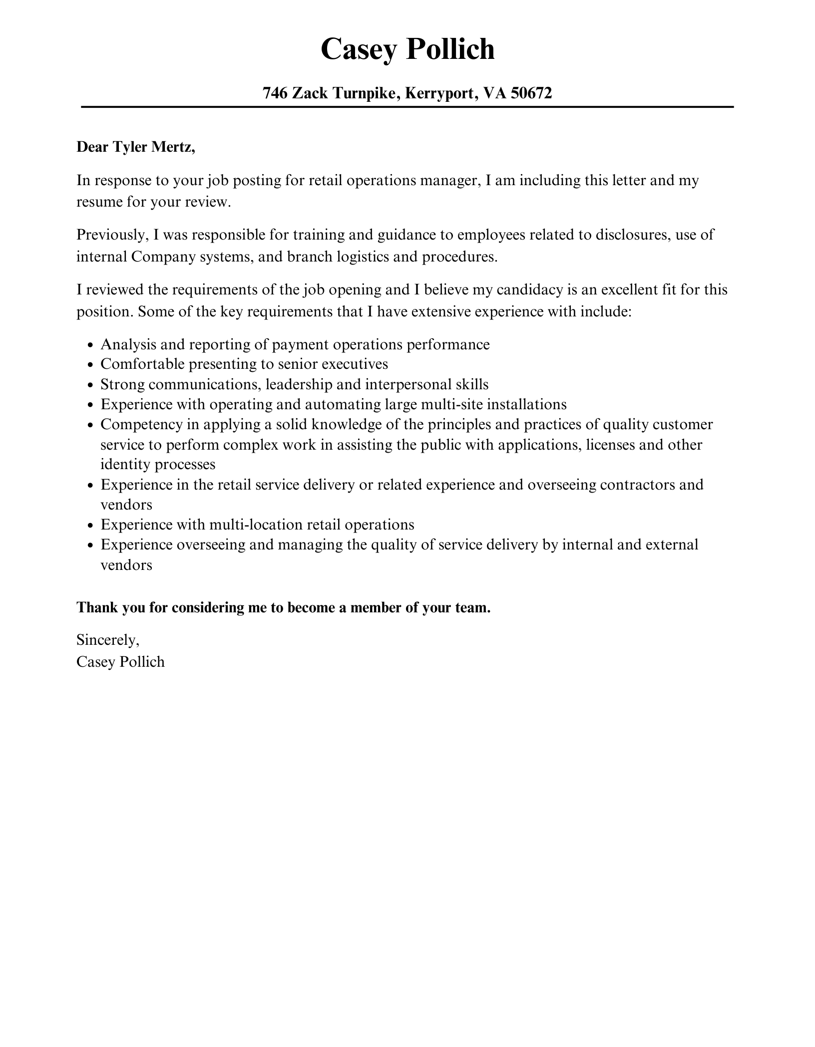 Retail Operations Manager Cover Letter Velvet Jobs