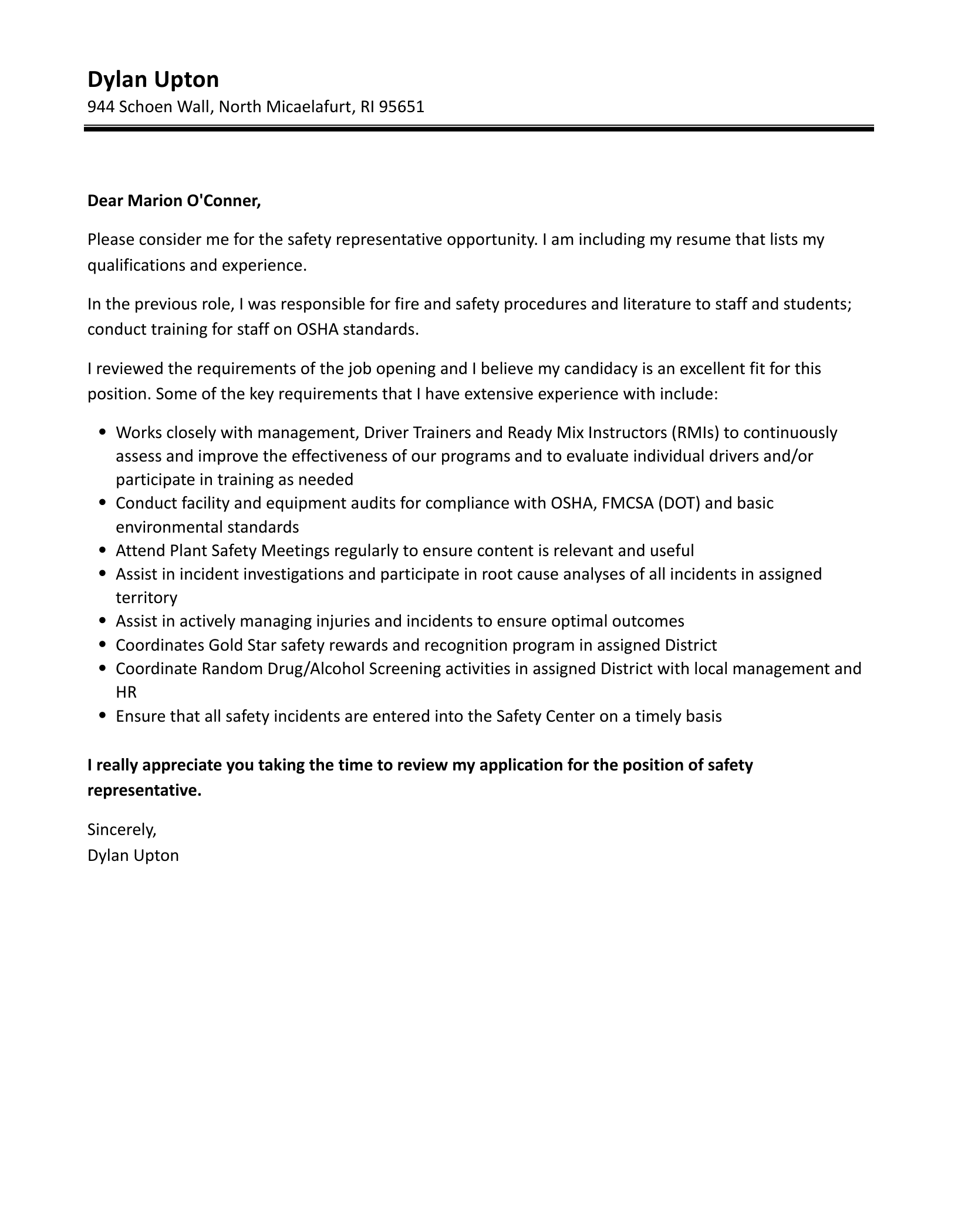 Safety Representative Cover Letter Velvet Jobs