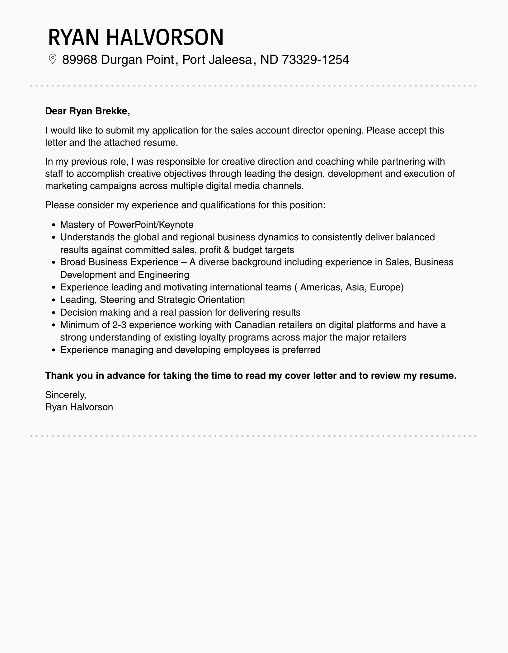 Sales Account Director Cover Letter Velvet Jobs