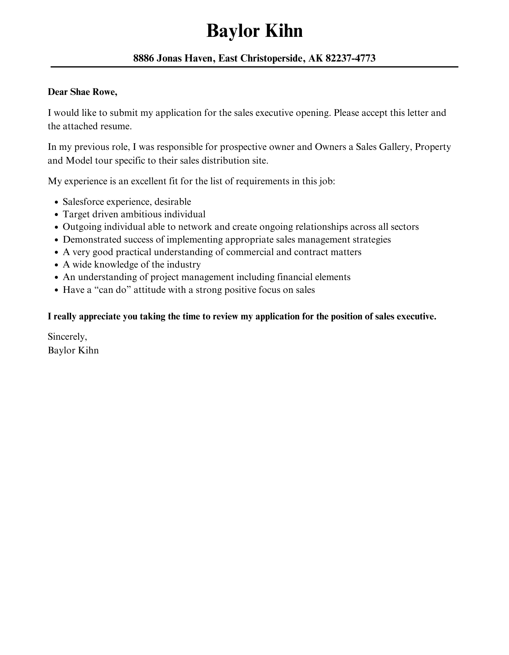 Sales Executive Cover Letter Velvet Jobs