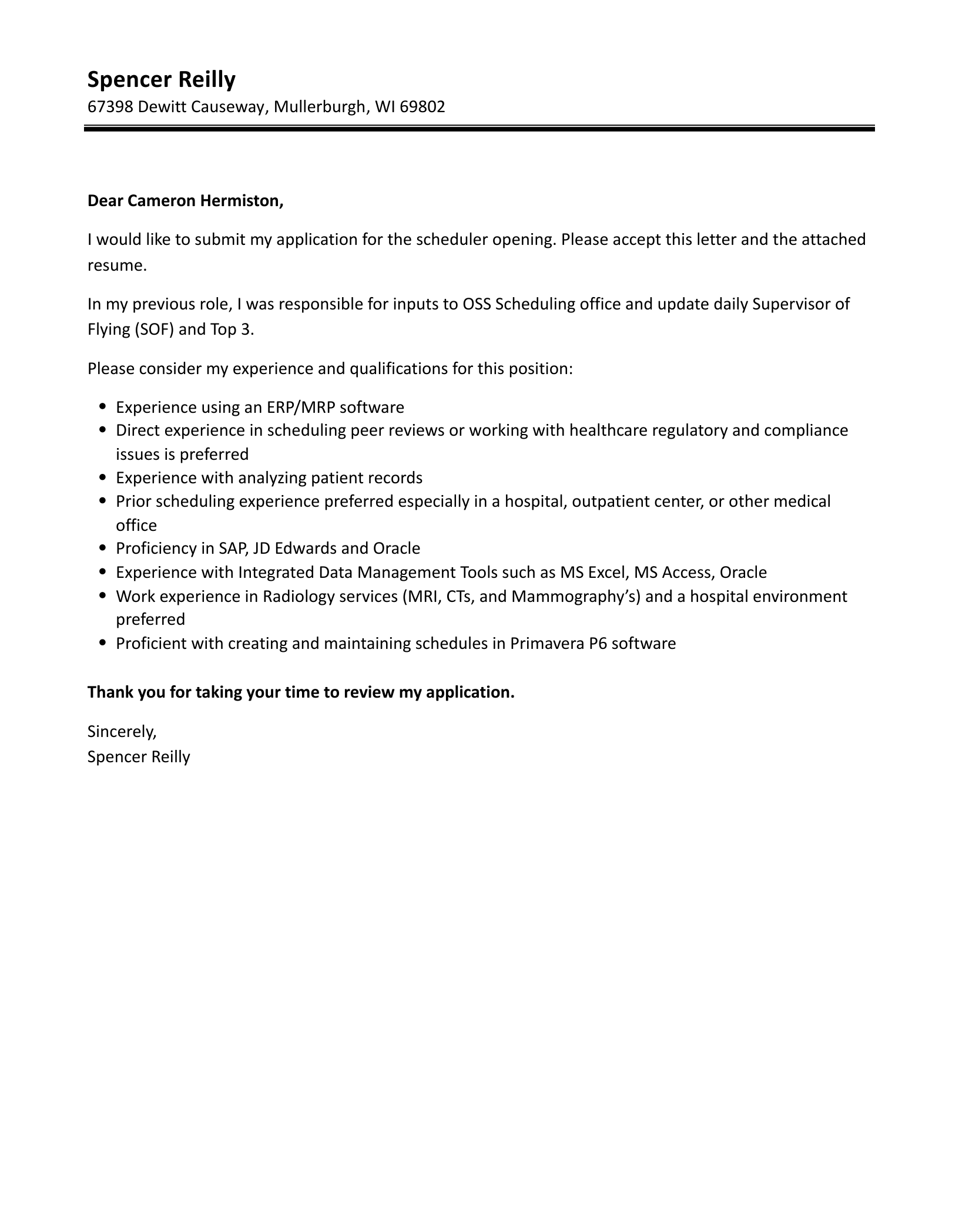 Scheduler Cover Letter Velvet Jobs