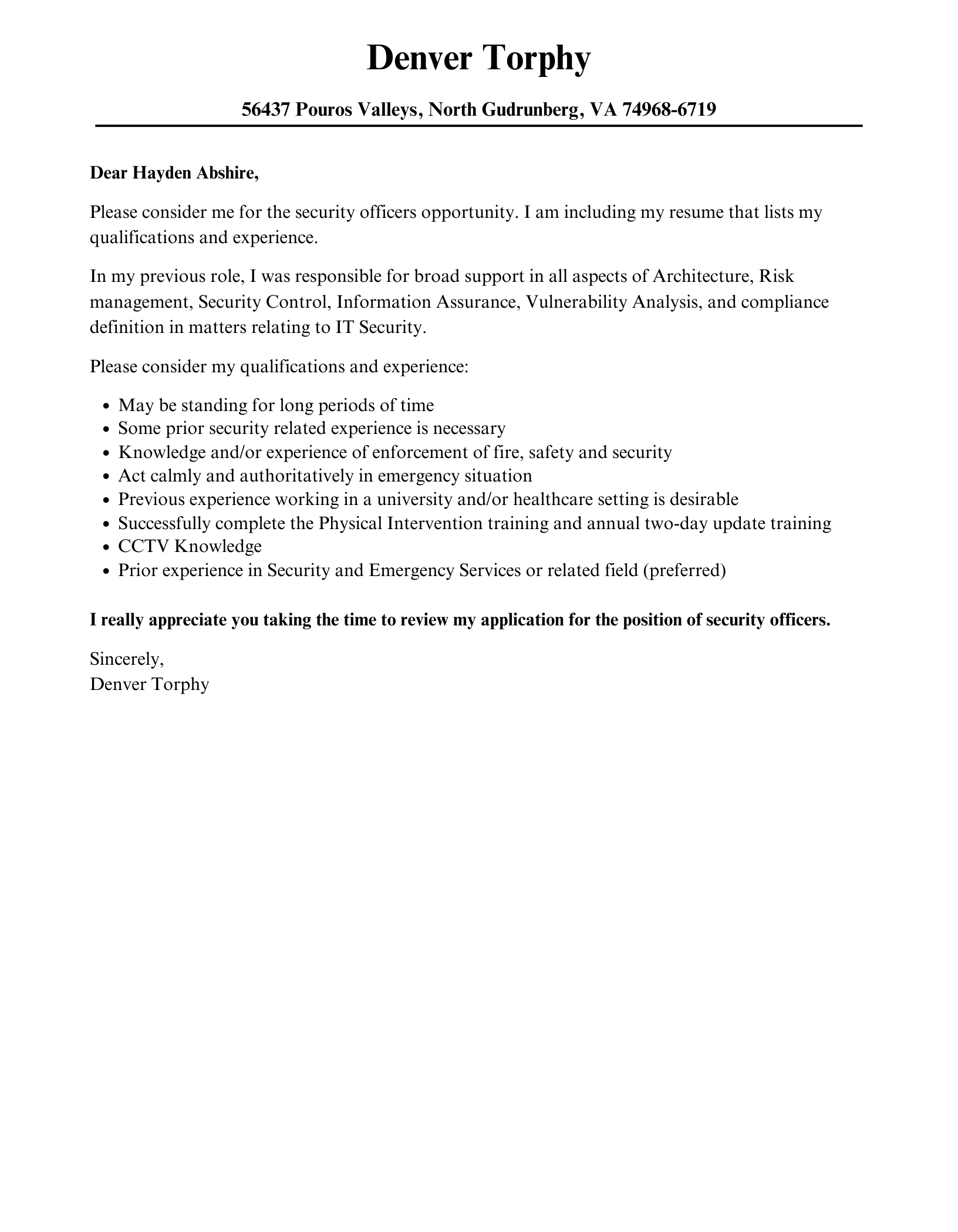 Security Officers Cover Letter Velvet Jobs