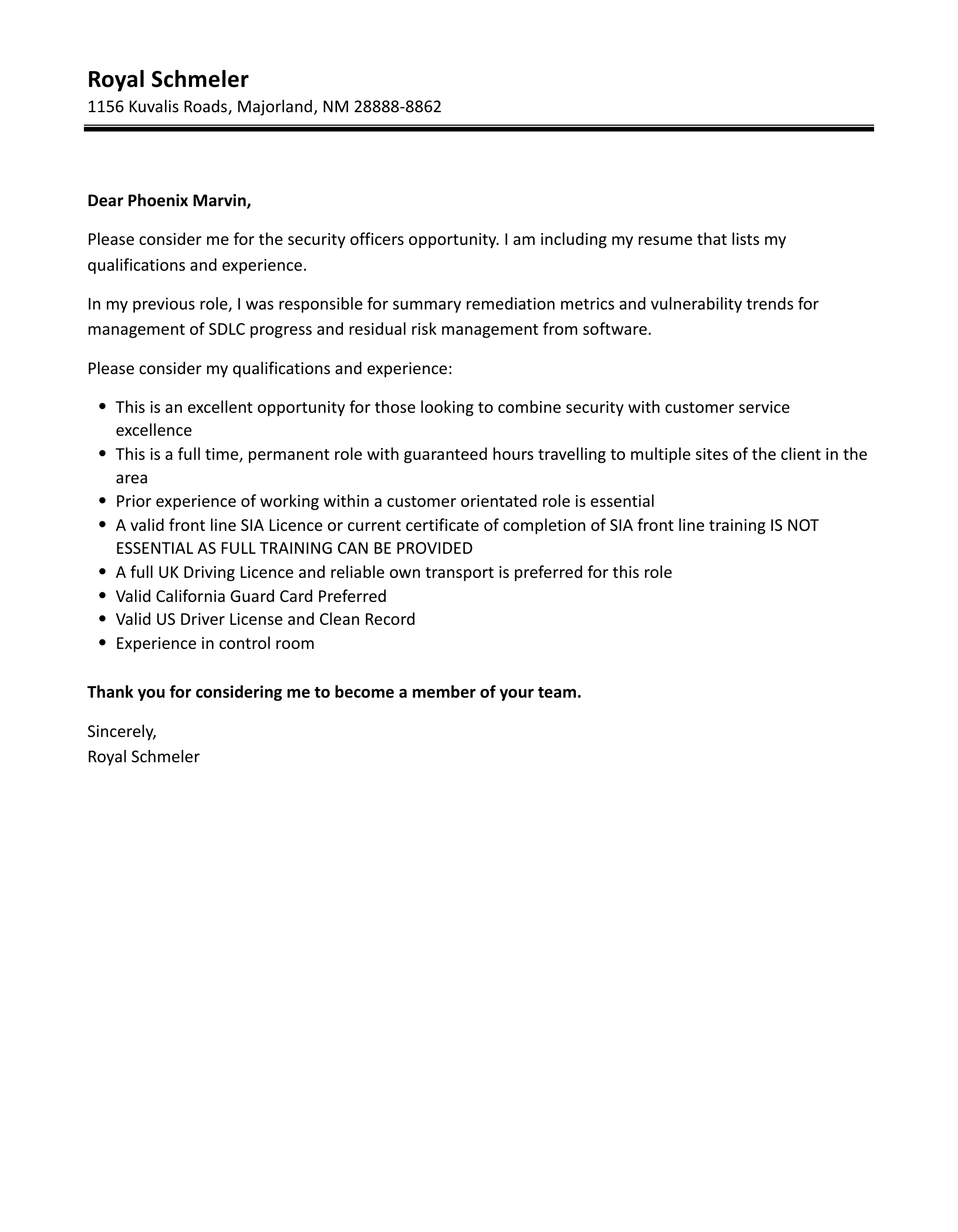 Security Officers Cover Letter Velvet Jobs