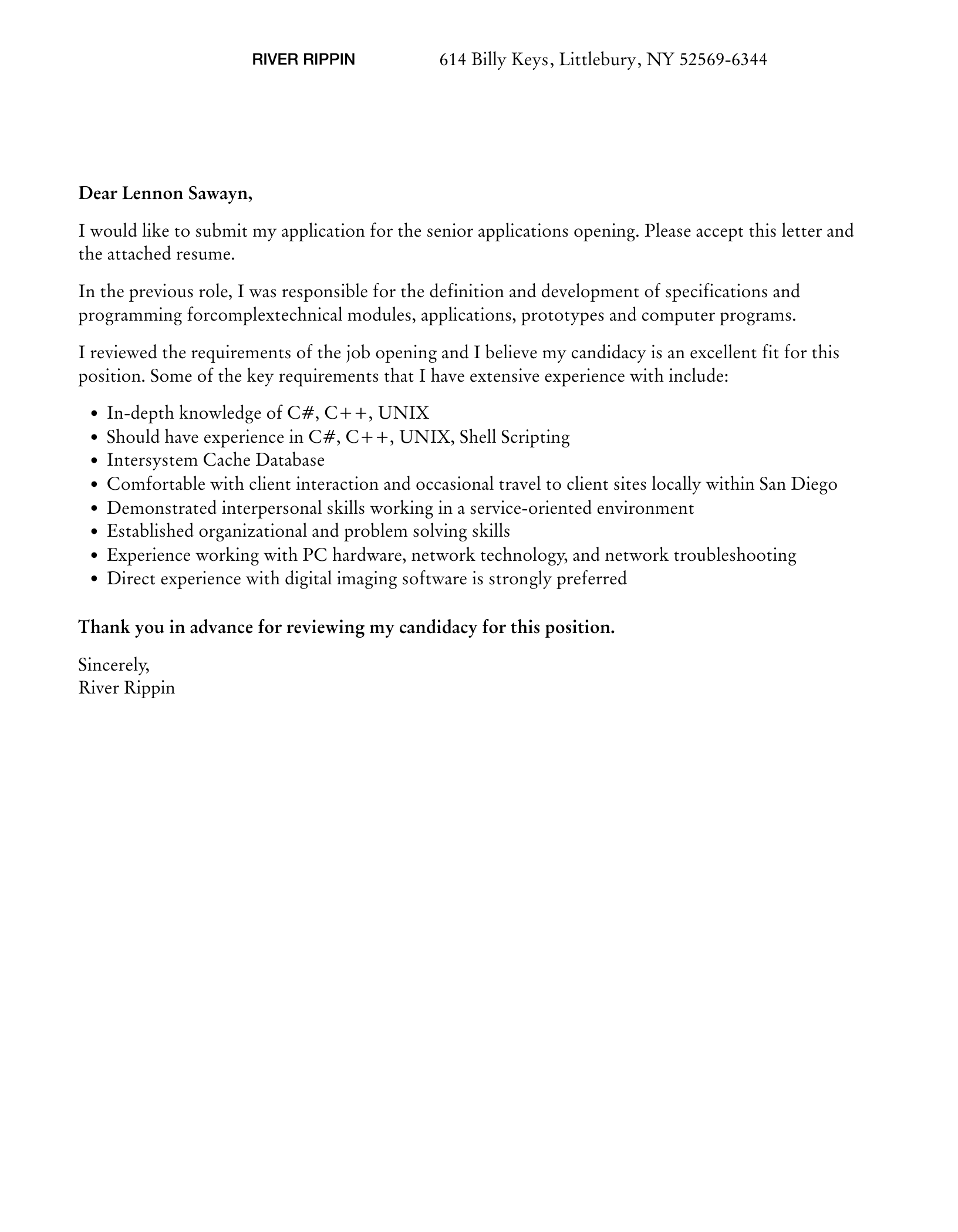 Senior Applications Cover Letter Velvet Jobs