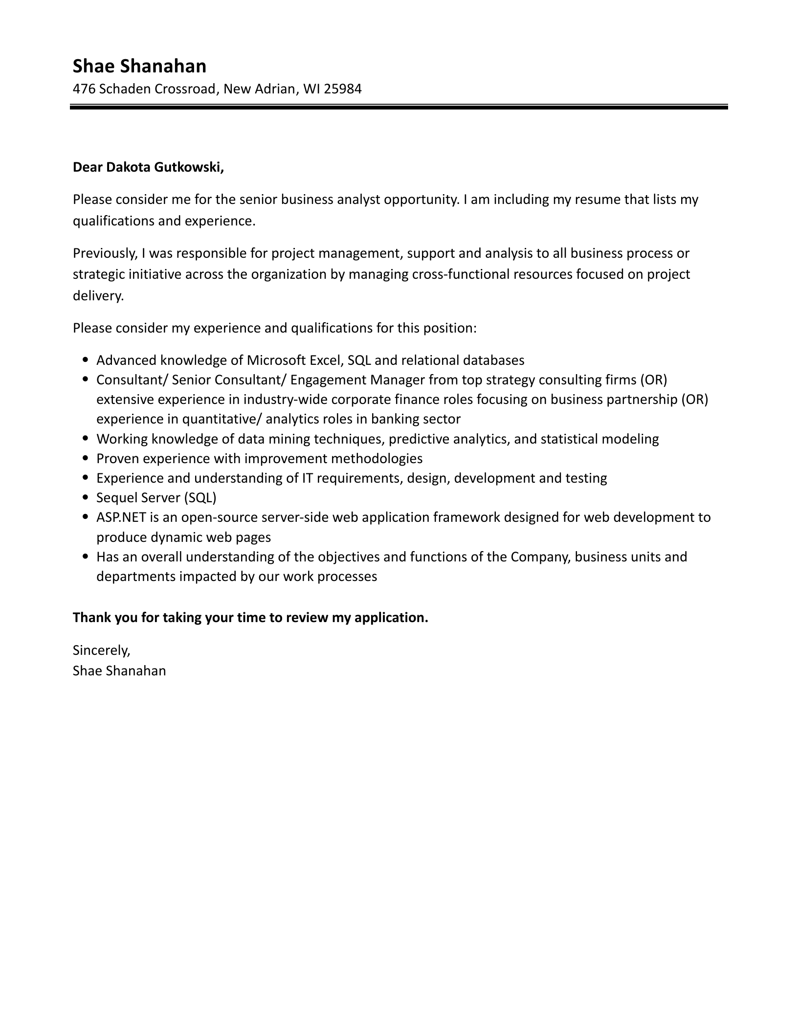 Senior Business Analyst Cover Letter Velvet Jobs