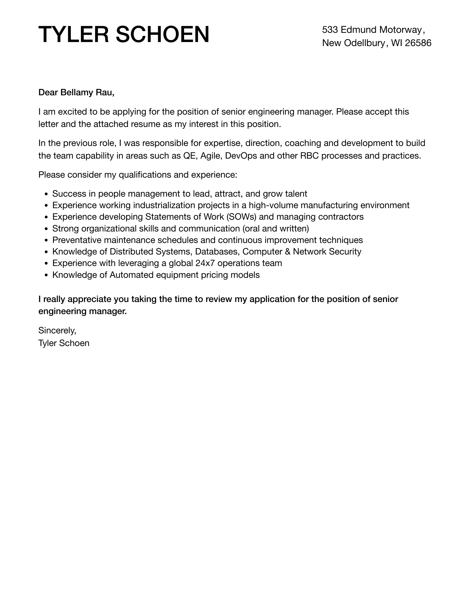 Senior Engineering Manager Cover Letter Velvet Jobs