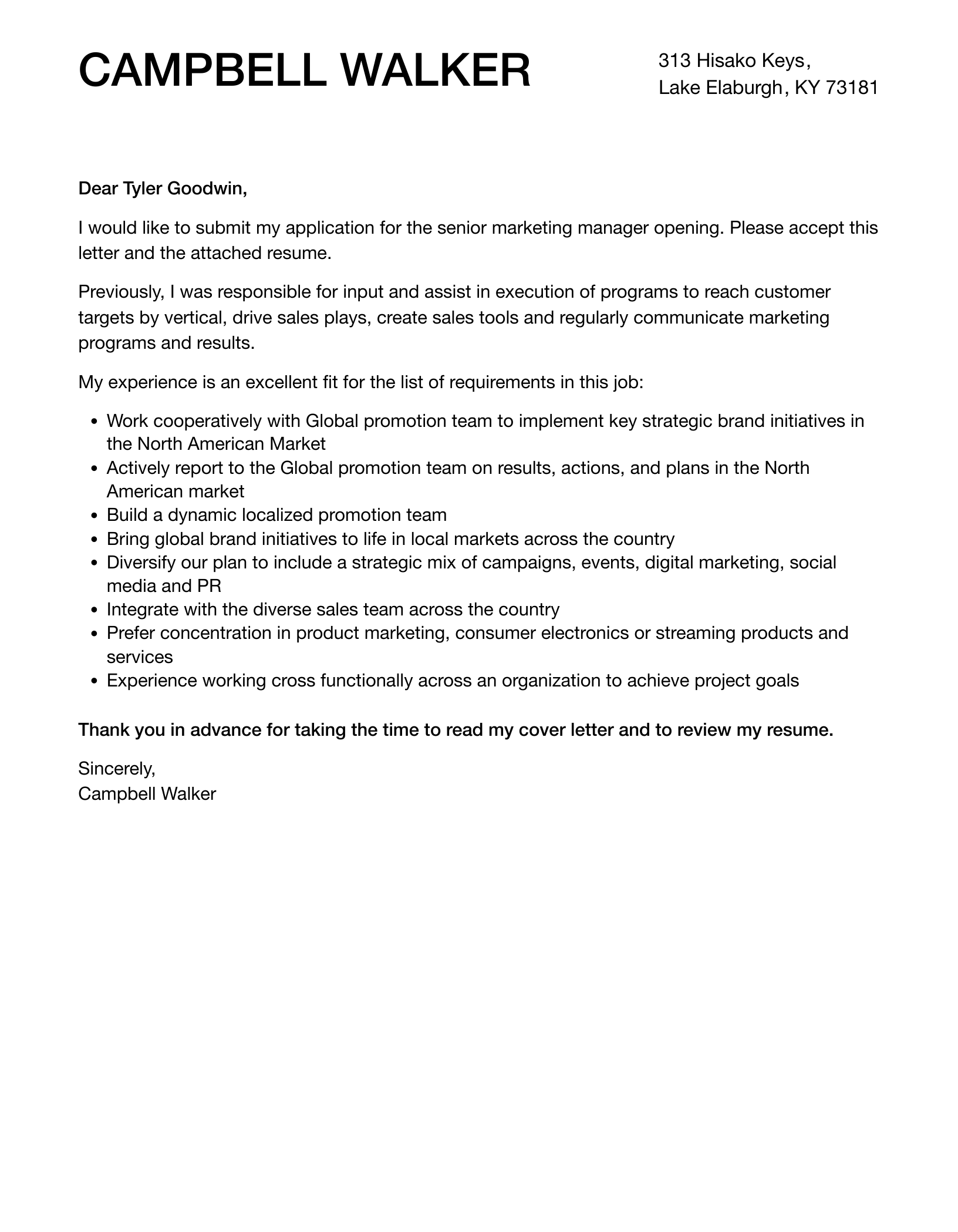 Senior Marketing Manager Cover Letter Velvet Jobs