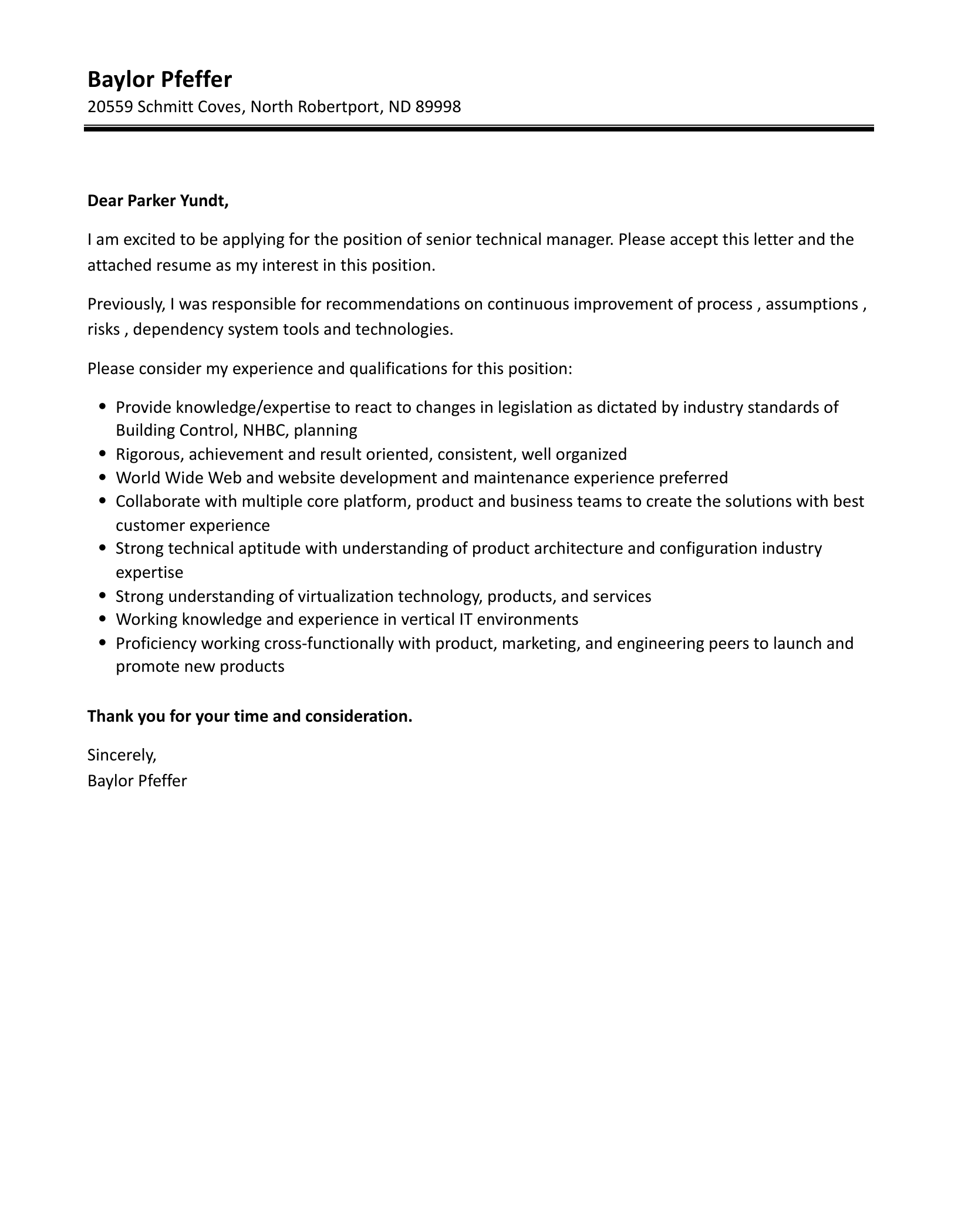 Senior Technical Manager Cover Letter Velvet Jobs