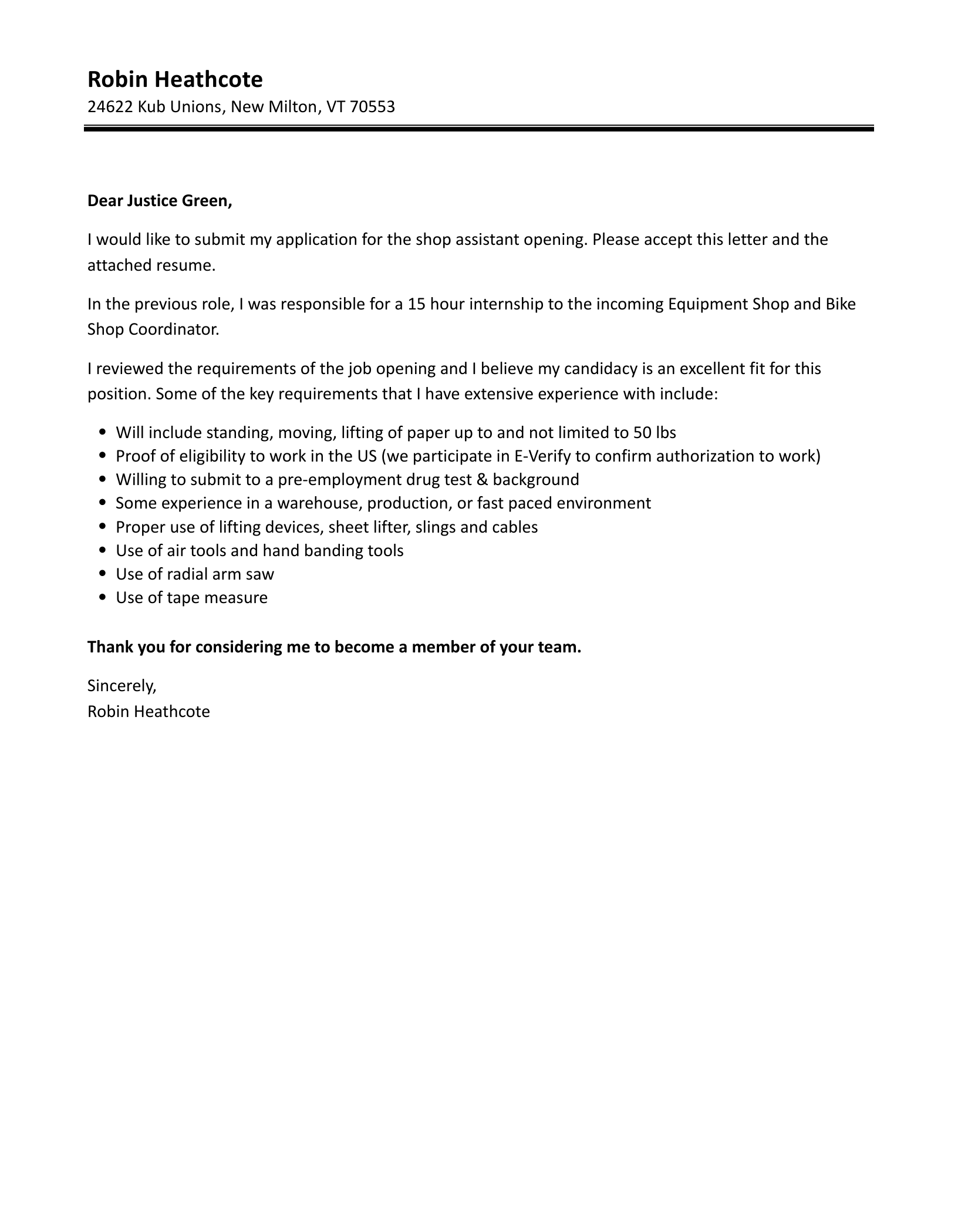 Shop Assistant Cover Letter Velvet Jobs