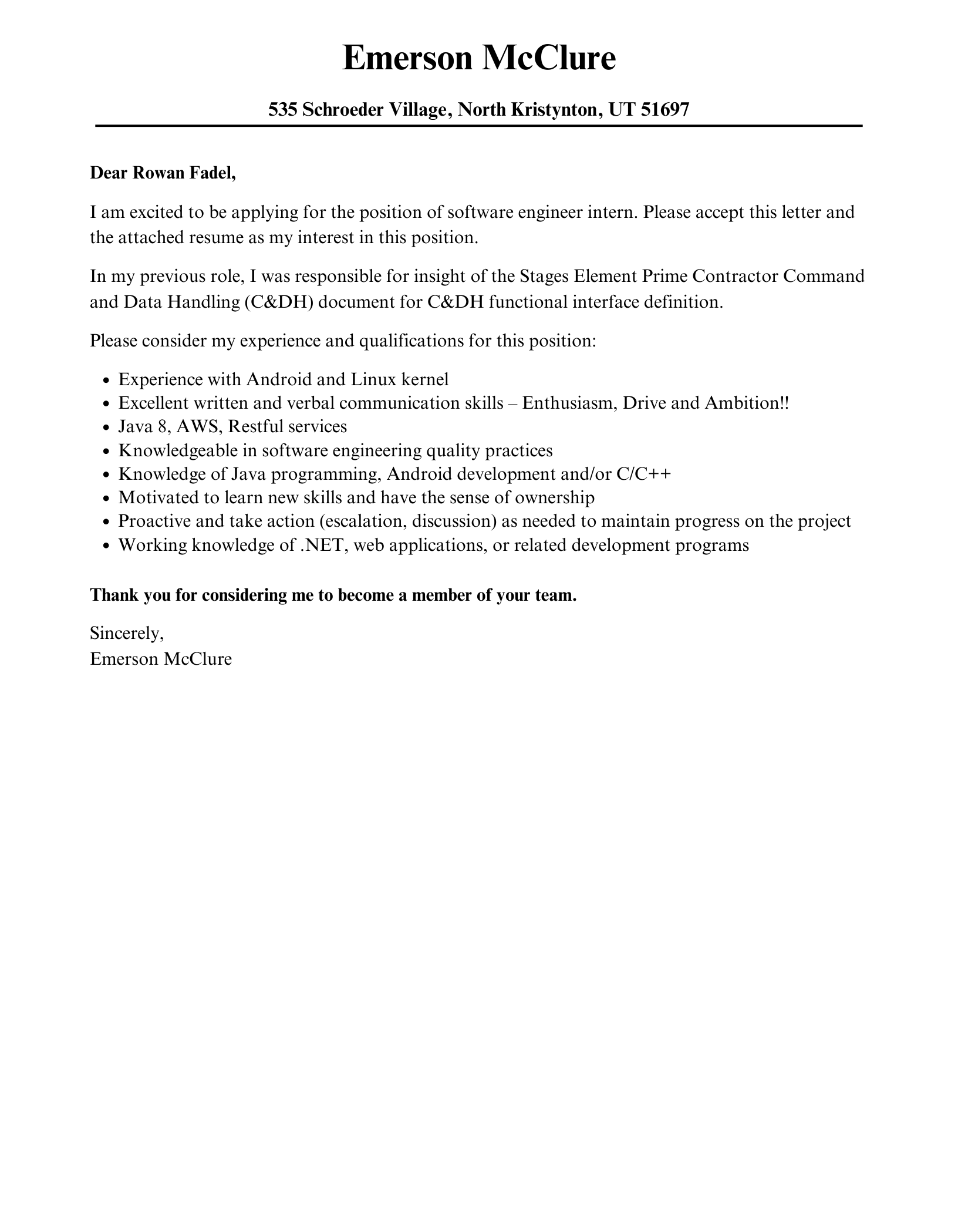 Software Engineer Intern Cover Letter Velvet Jobs