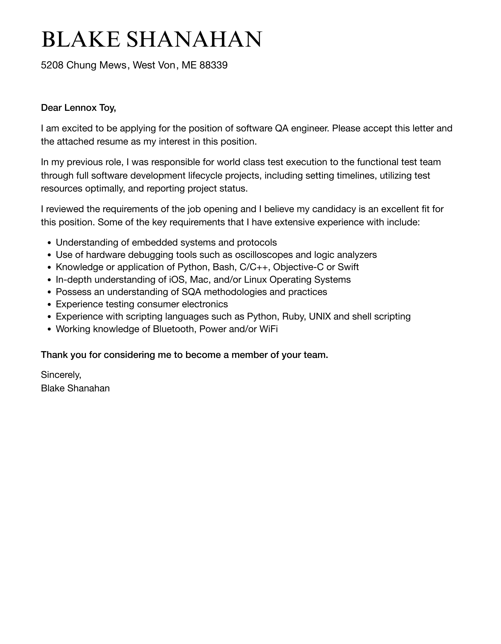 Software QA Engineer Cover Letter Velvet Jobs
