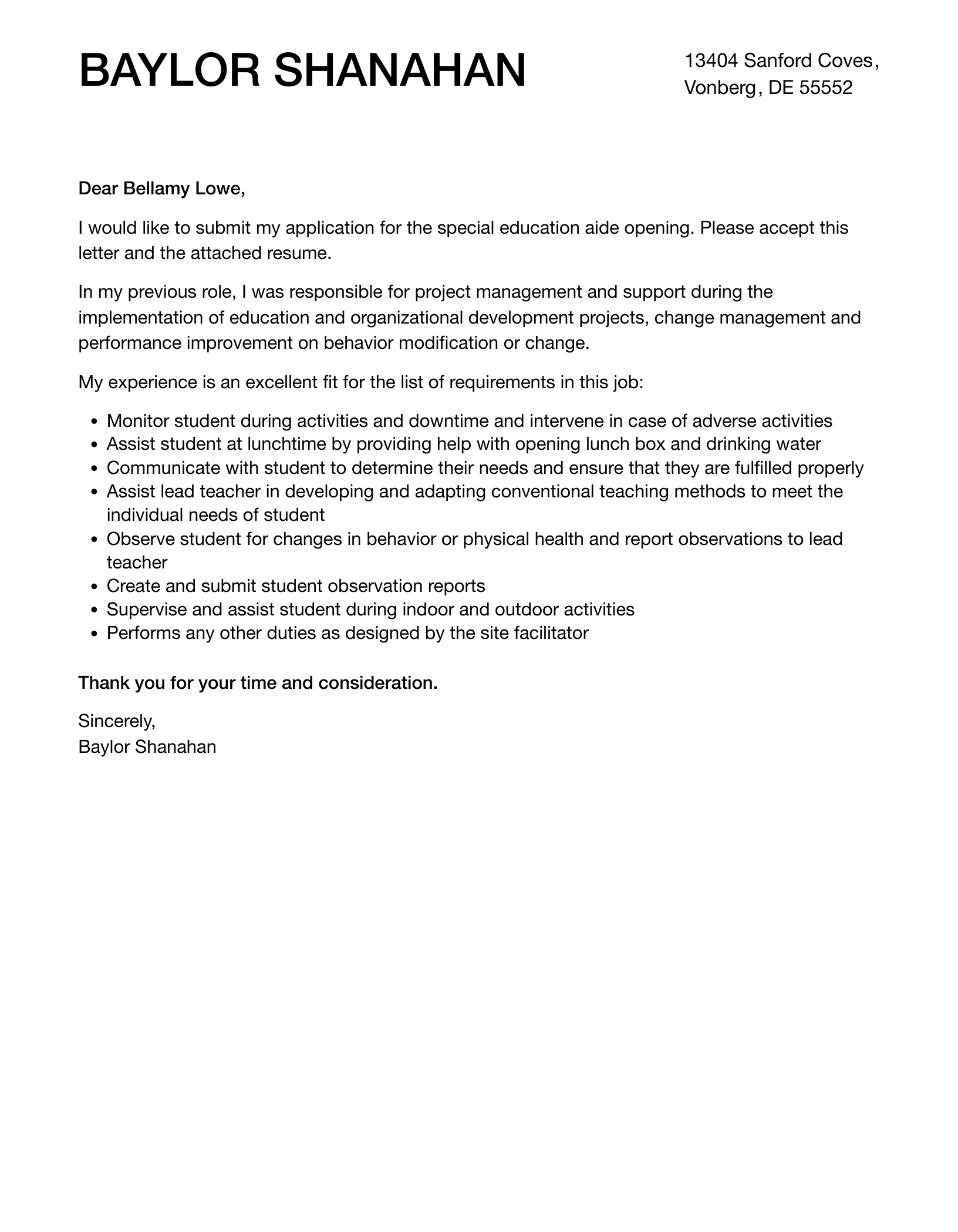 Special Education Aide Cover Letter Velvet Jobs