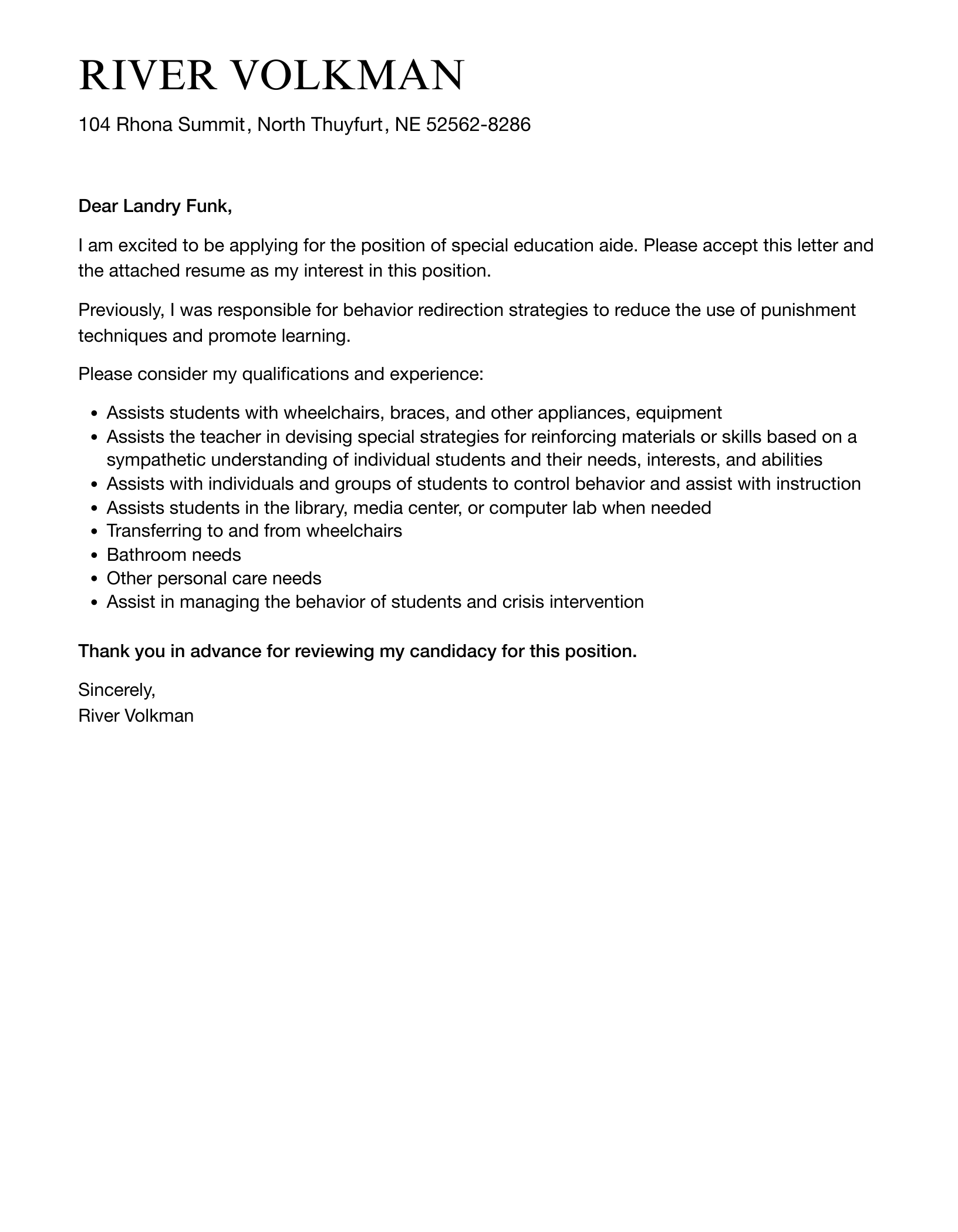 Special Education Aide Cover Letter Velvet Jobs