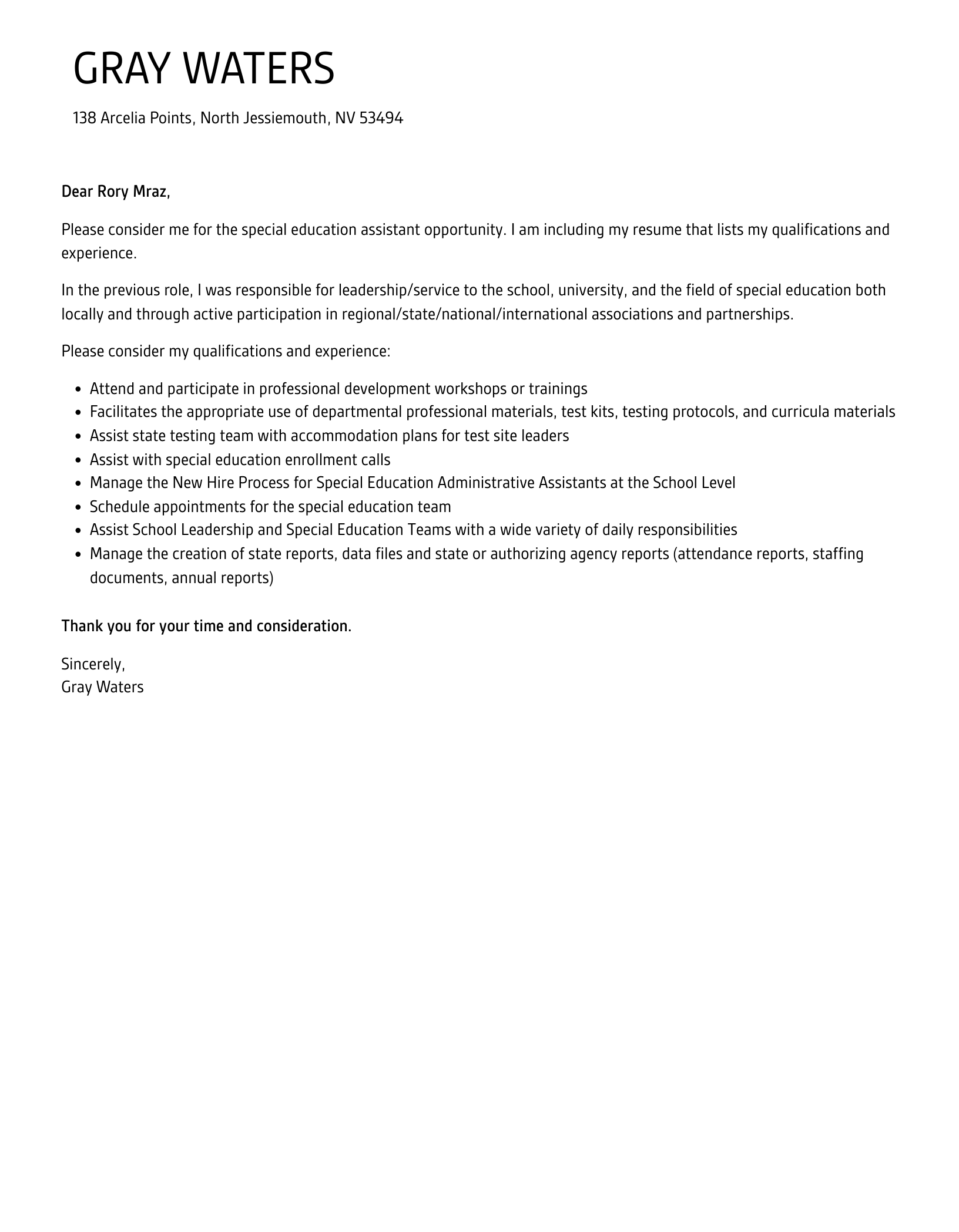 Special Education Assistant Cover Letter Velvet Jobs