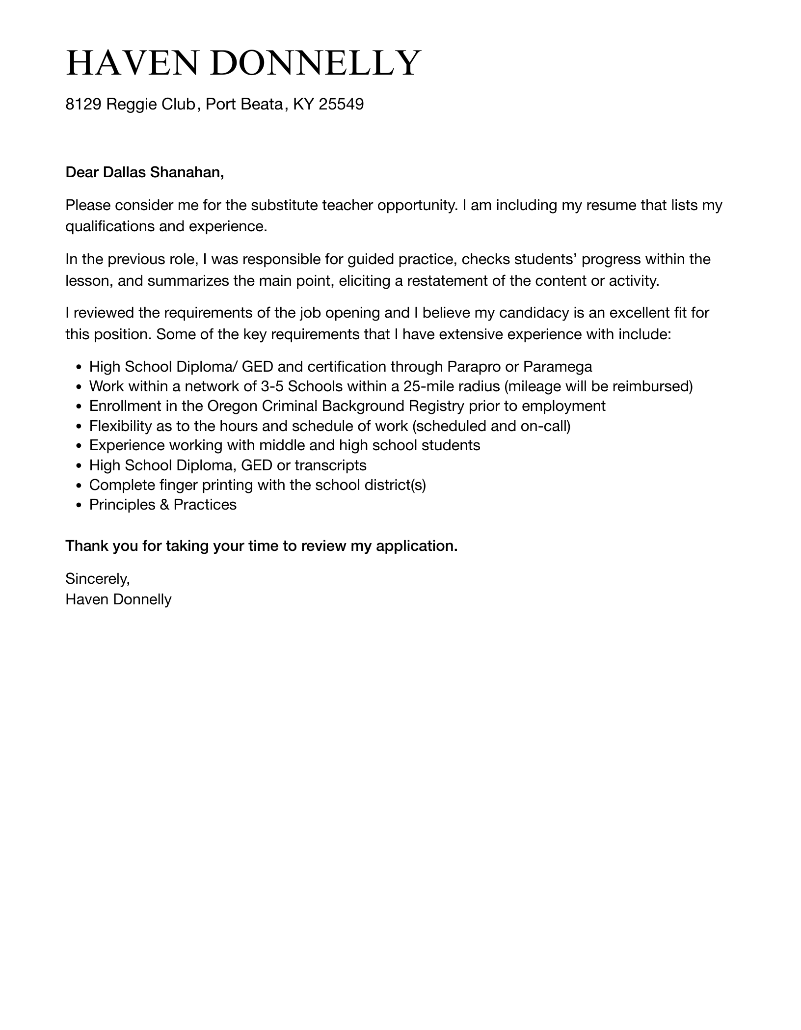 Substitute Teacher Cover Letter Velvet Jobs