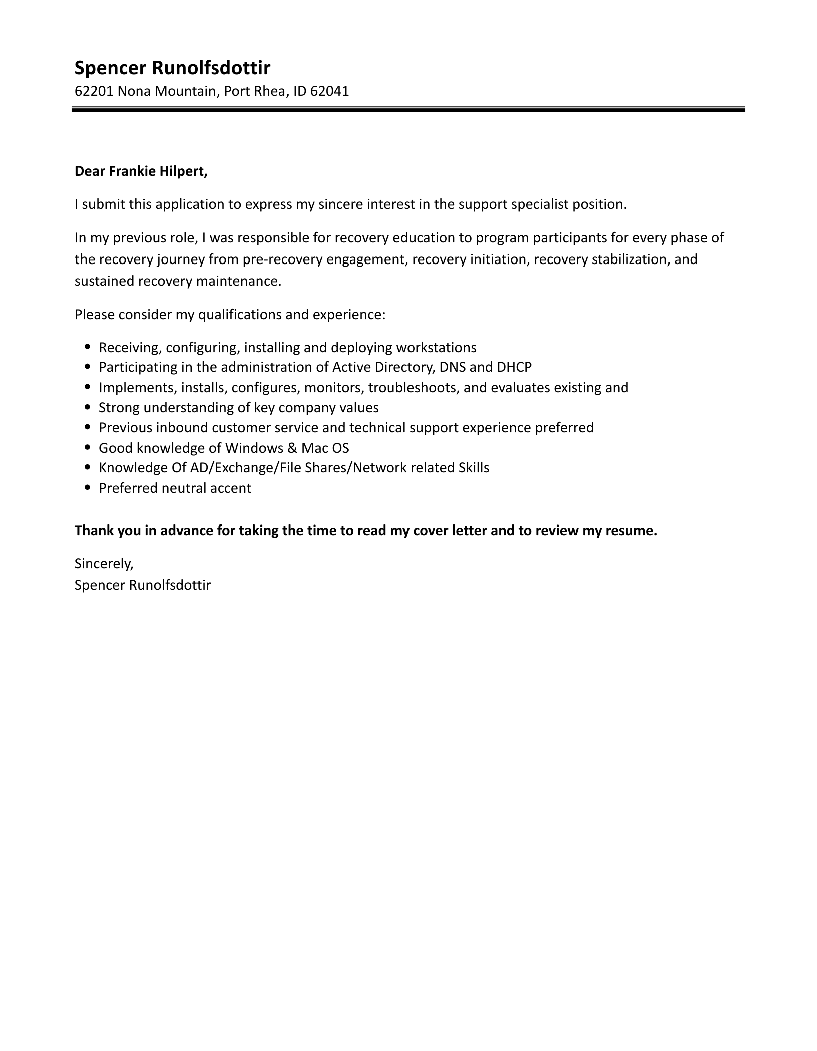 Support Specialist Cover Letter Velvet Jobs