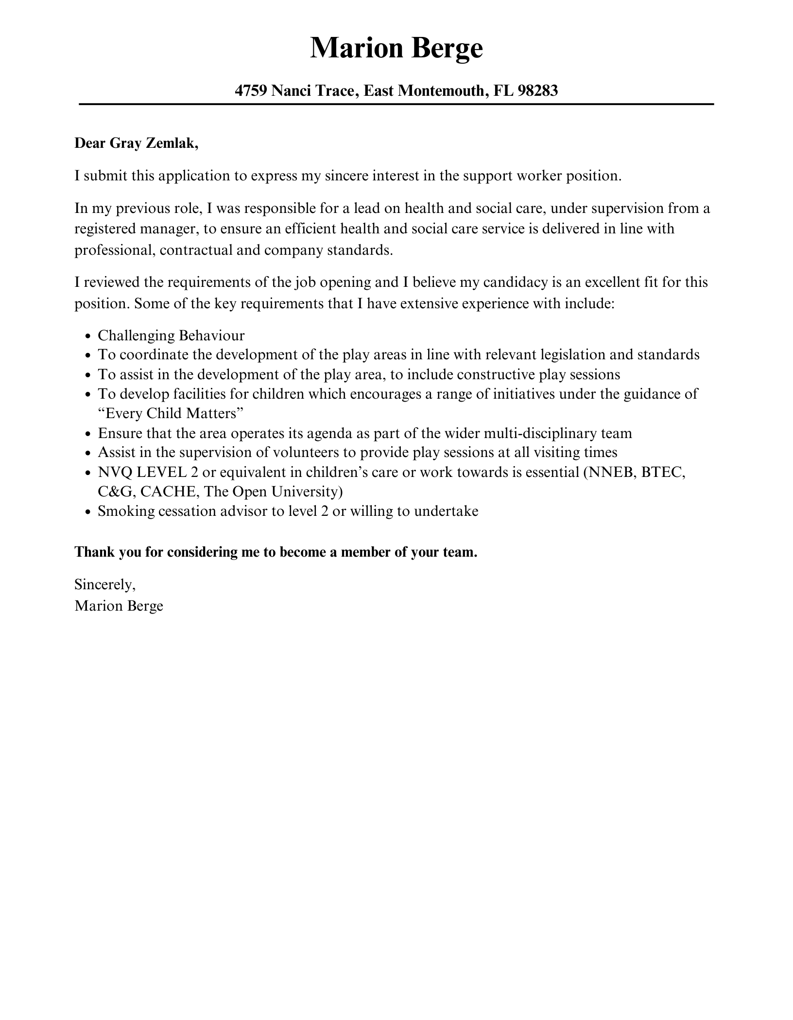 Support Worker Cover Letter Velvet Jobs