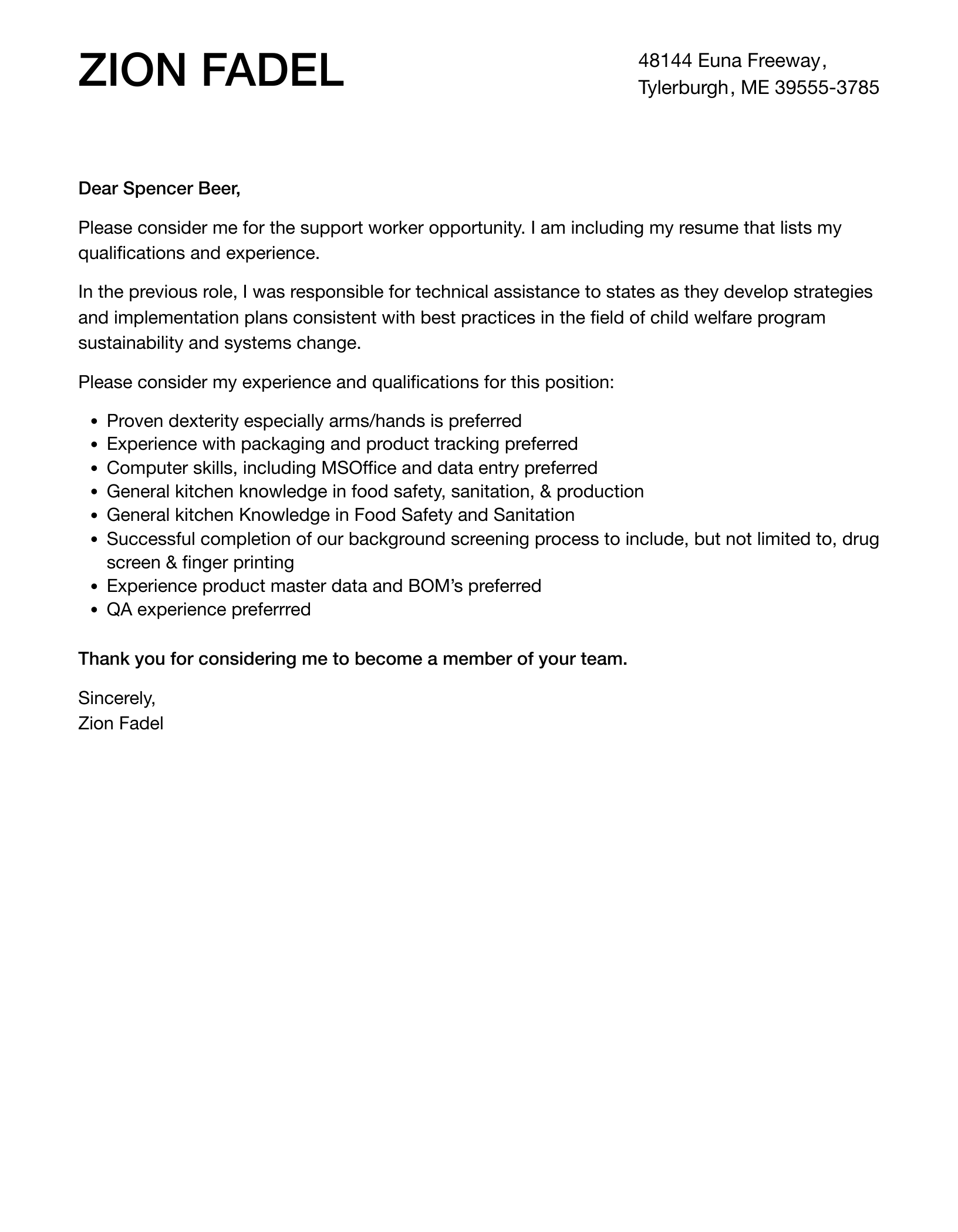 Support Worker Cover Letter Velvet Jobs