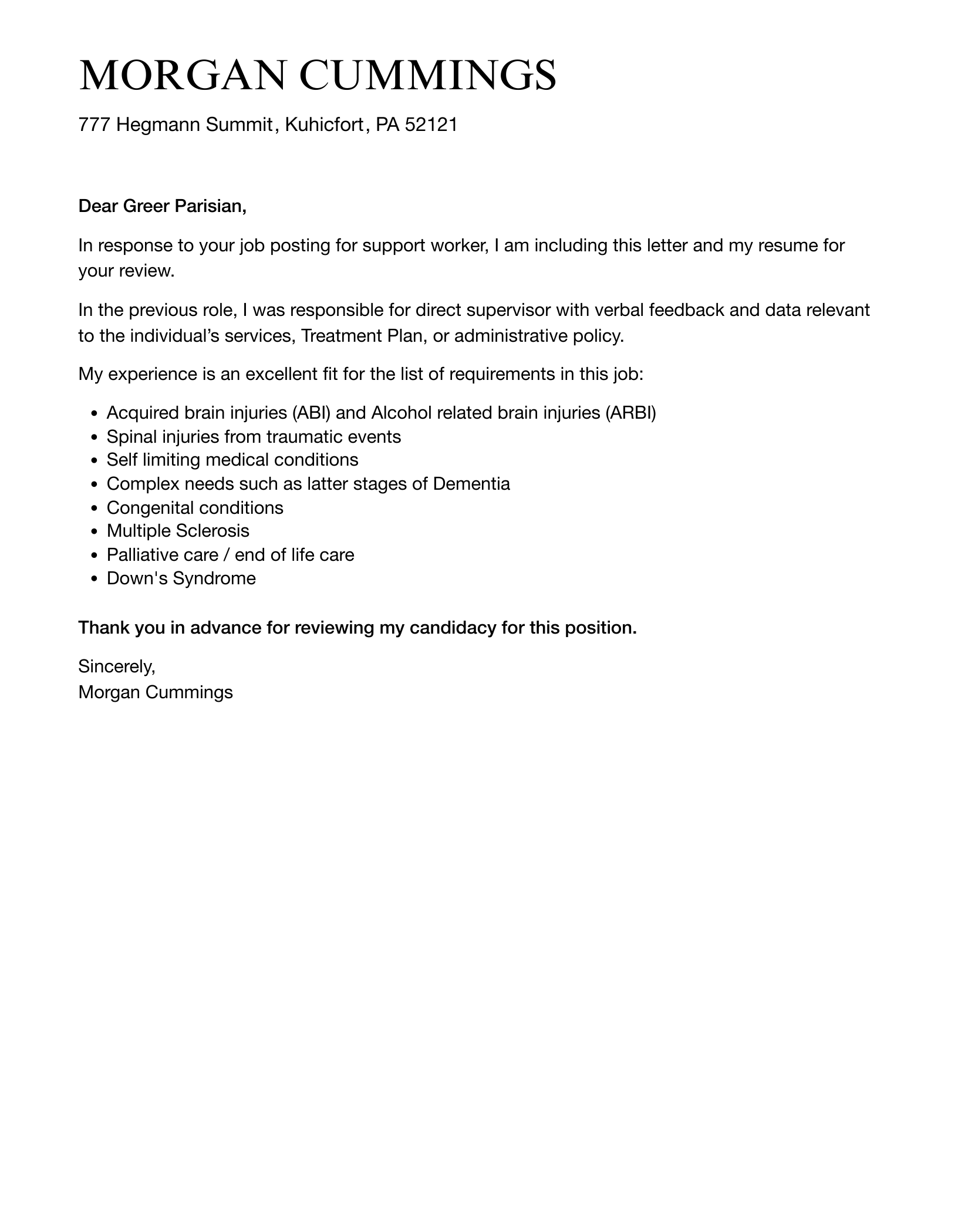 Support Worker Cover Letter Velvet Jobs