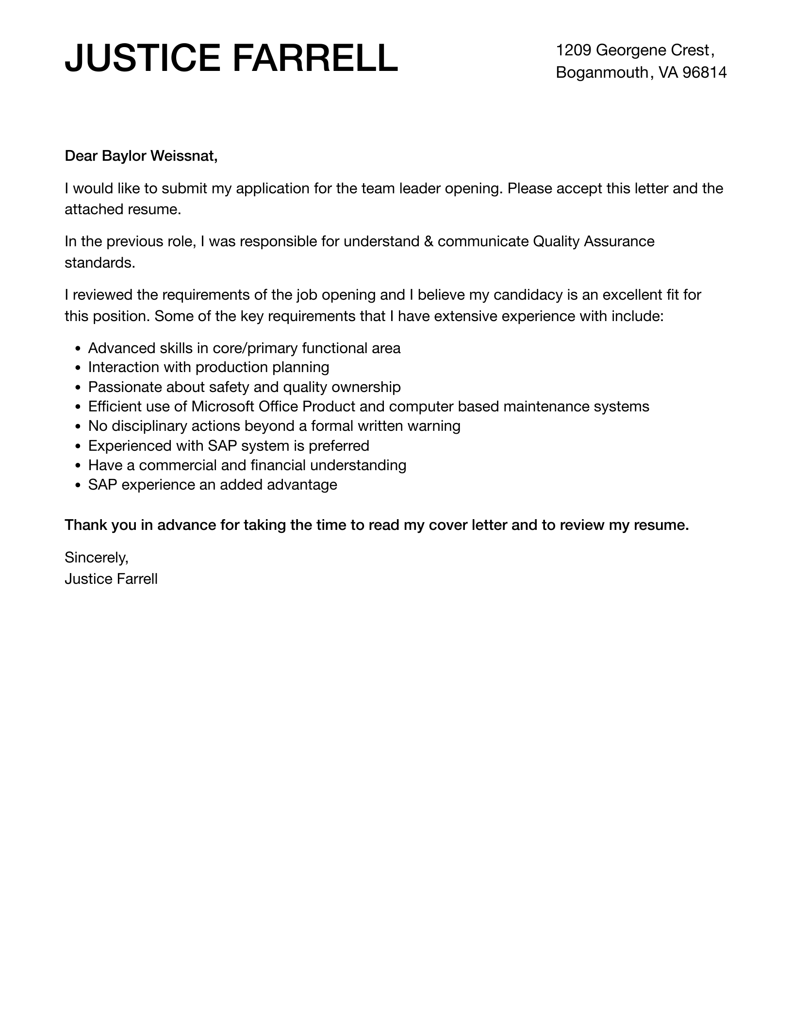 Team Leader Cover Letter Telugufunfact