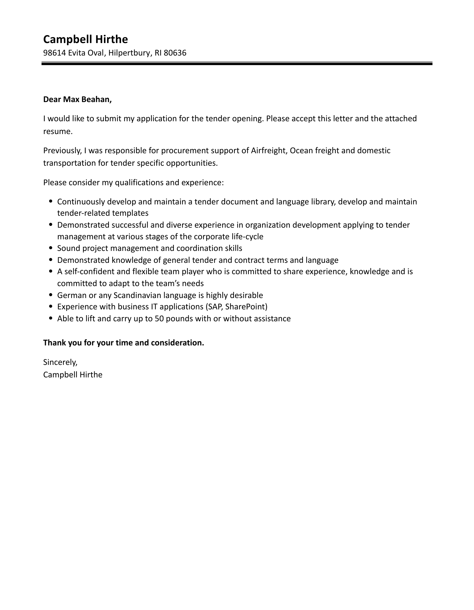 Tender Cover Letter Velvet Jobs