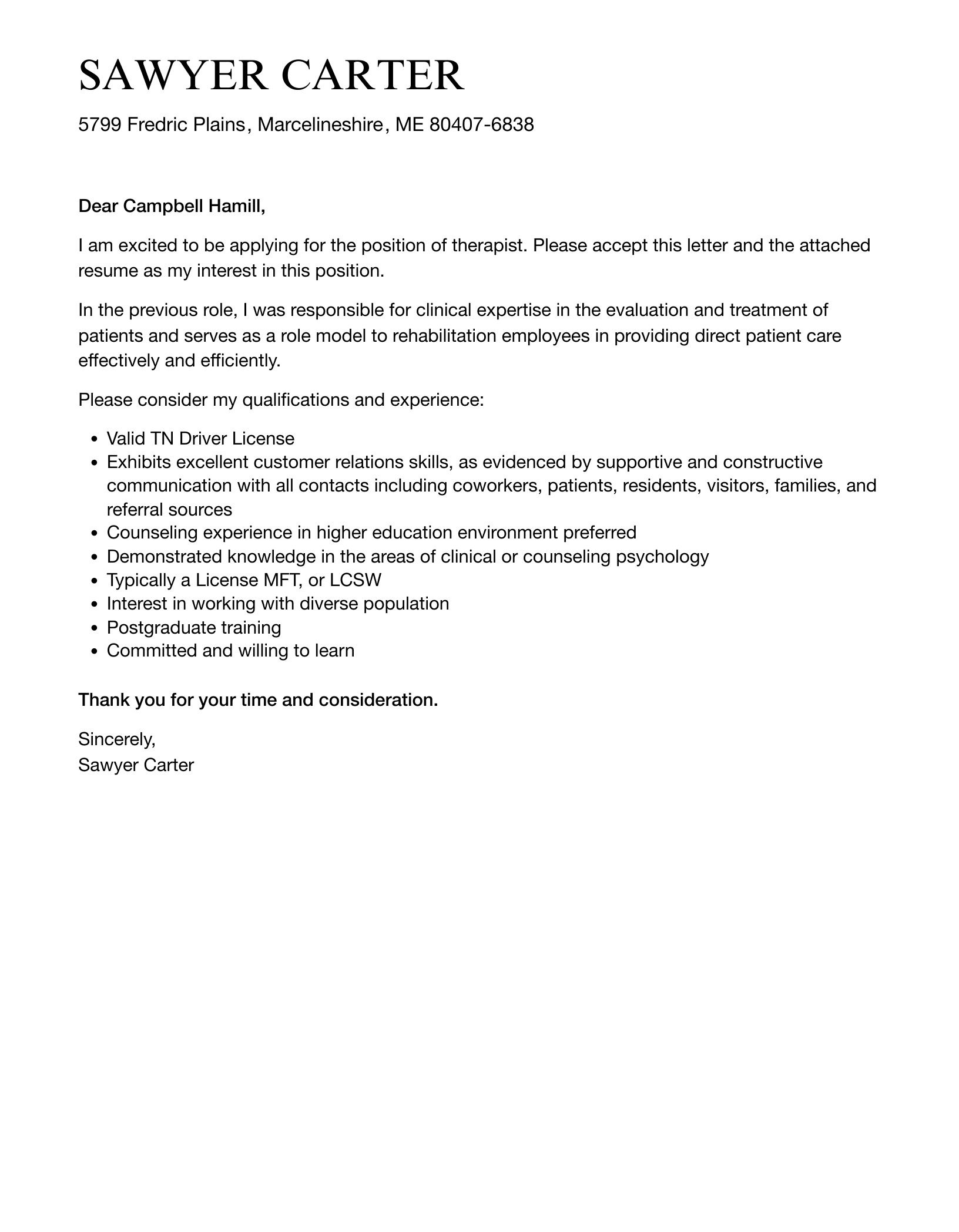 Therapist Cover Letter Velvet Jobs