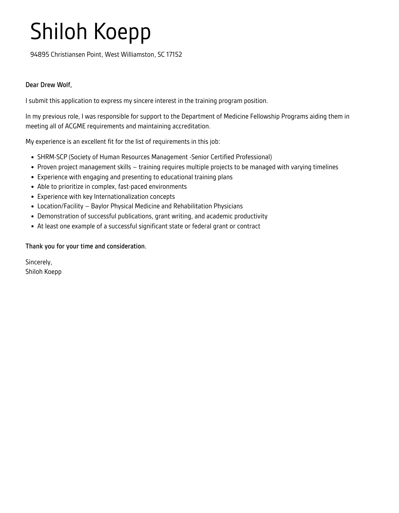 Training Program Cover Letter Velvet Jobs