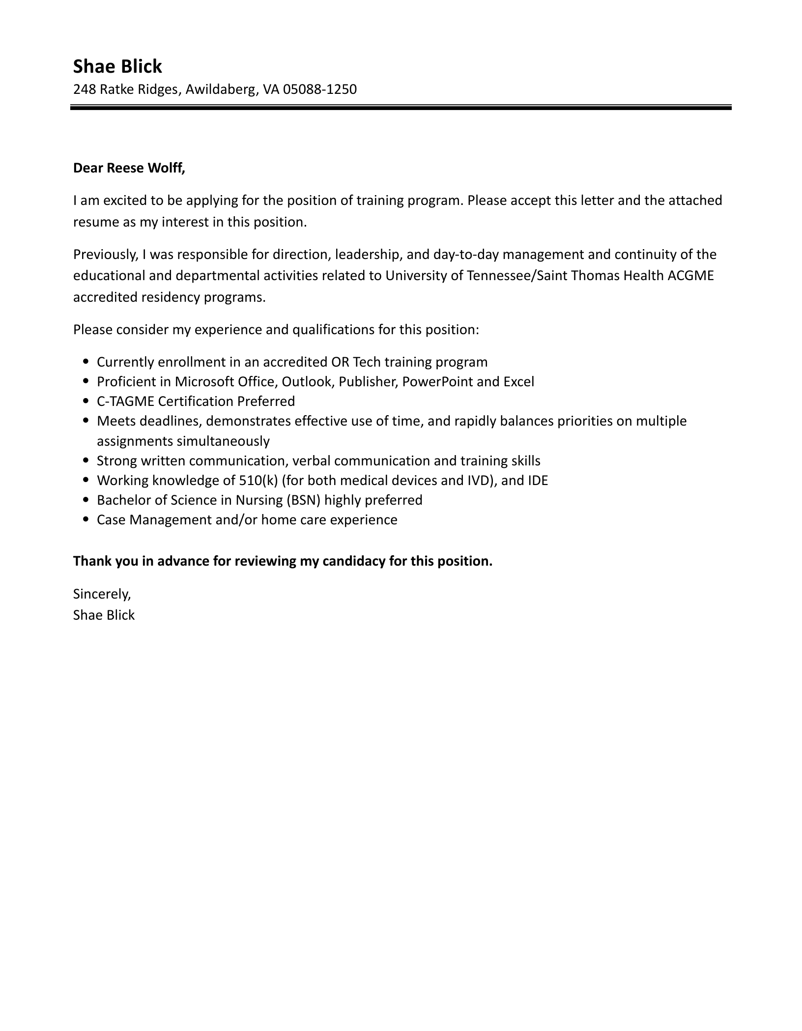 Training Program Cover Letter Velvet Jobs