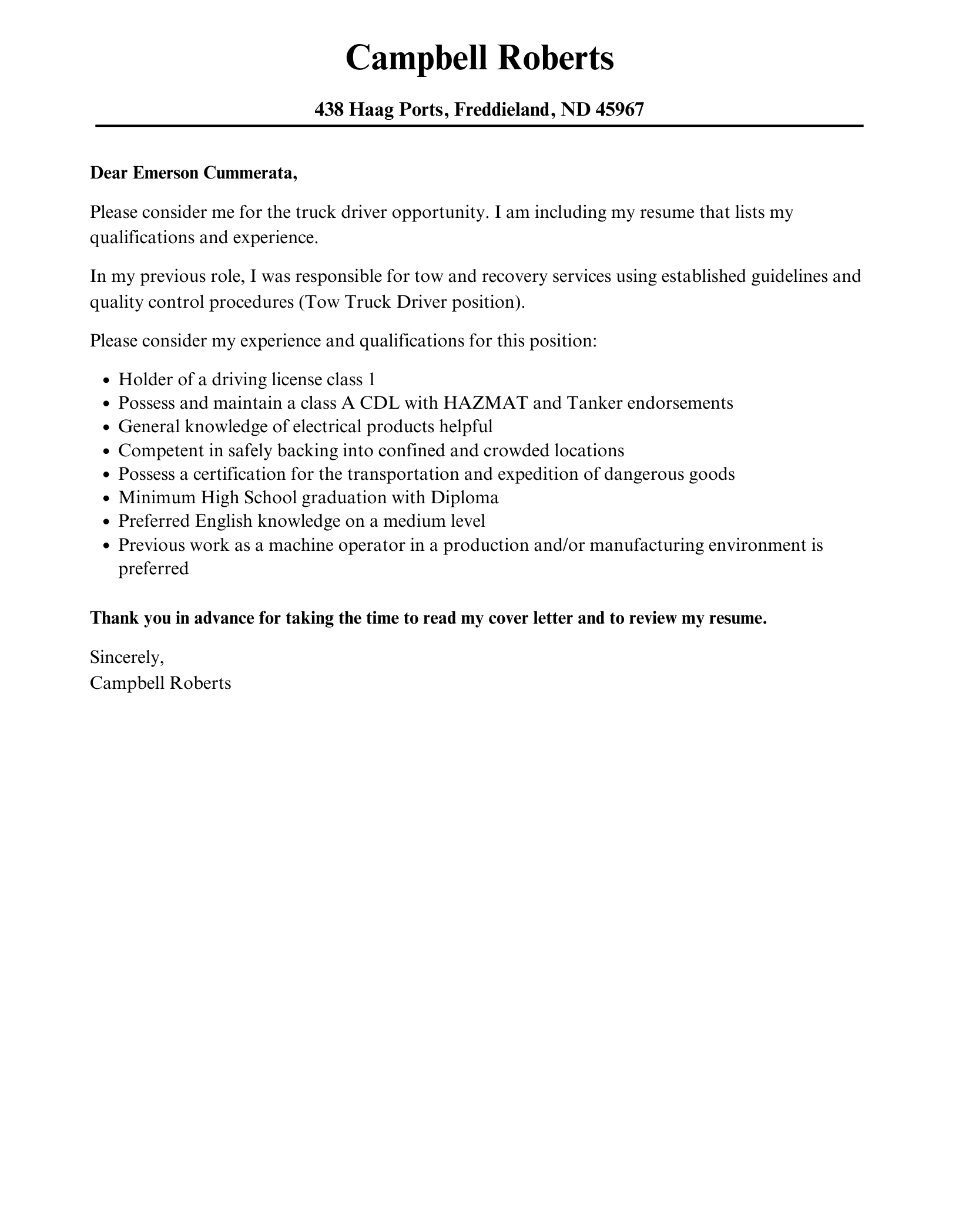 Truck Driver Cover Letter Velvet Jobs