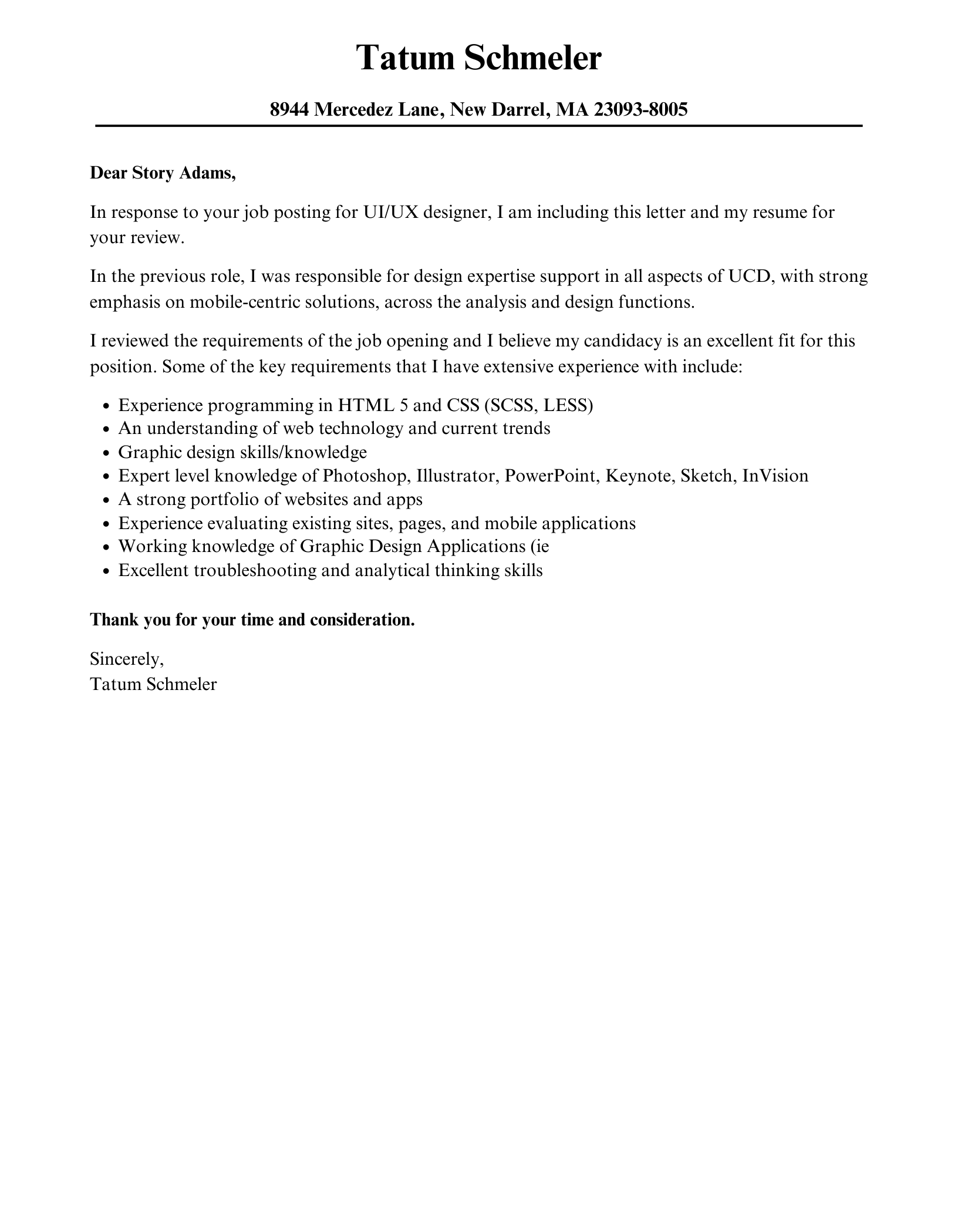 UI UX Designer Cover Letter Velvet Jobs