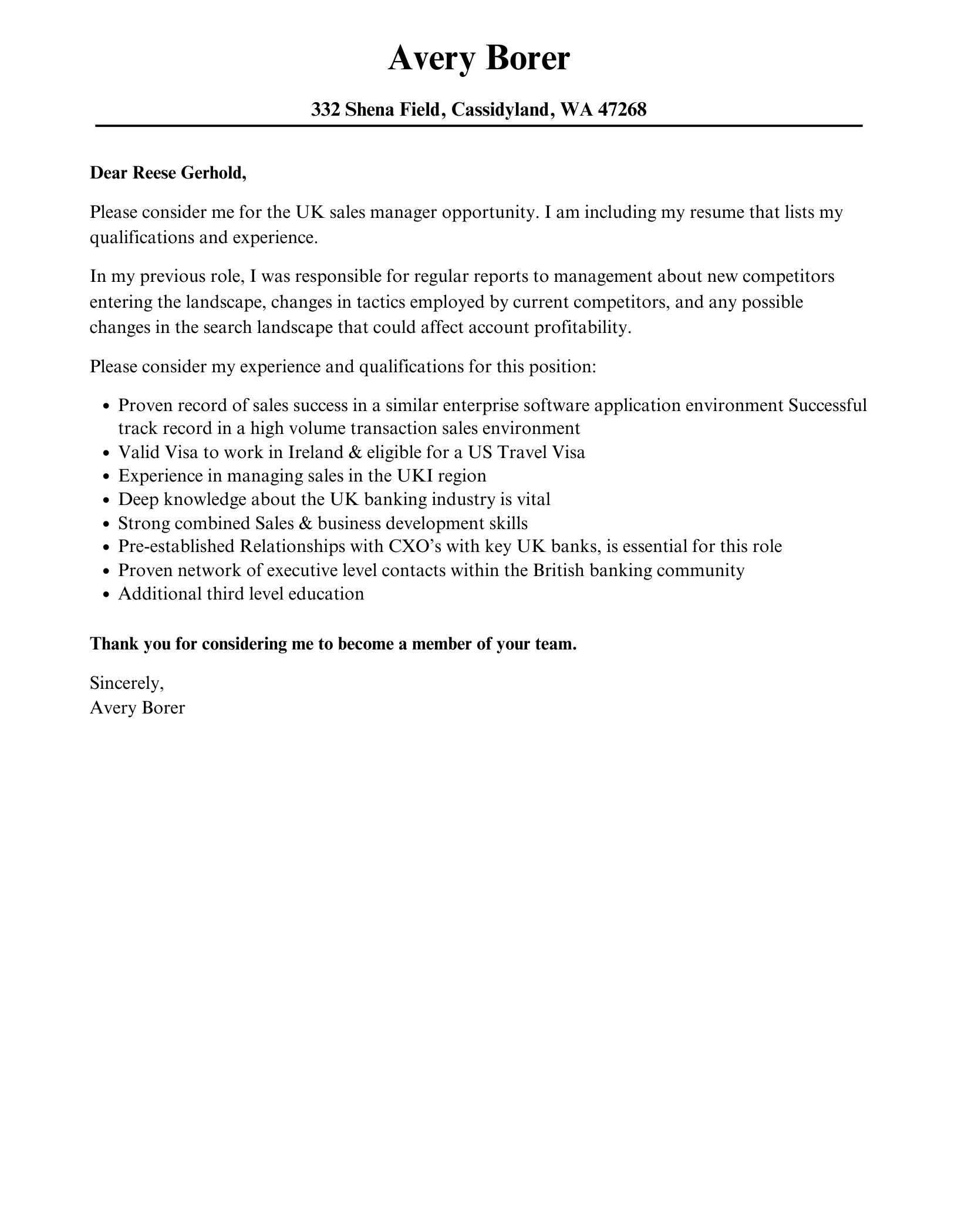 UK Sales Manager Cover Letter Velvet Jobs