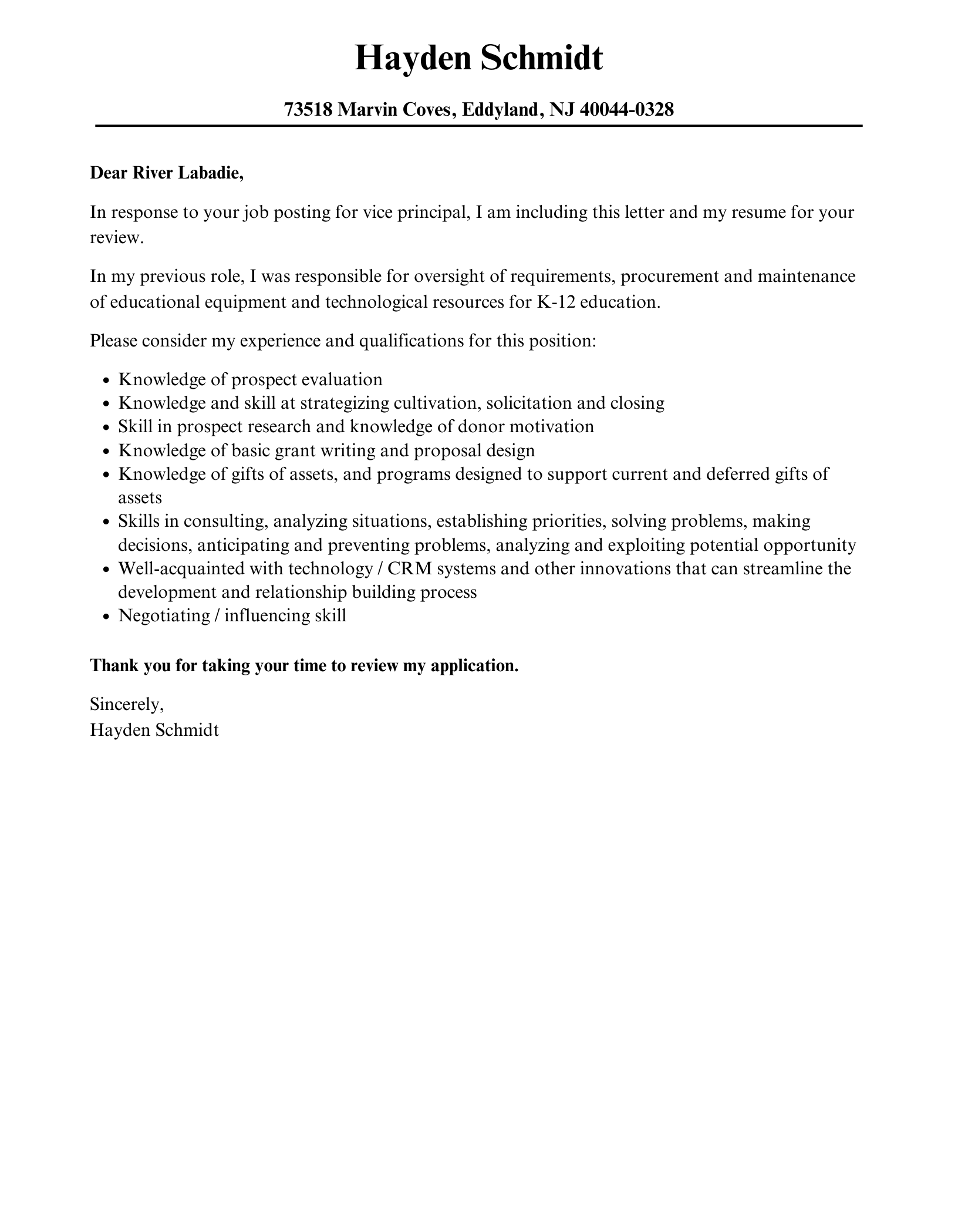 Vice Principal Cover Letter Velvet Jobs