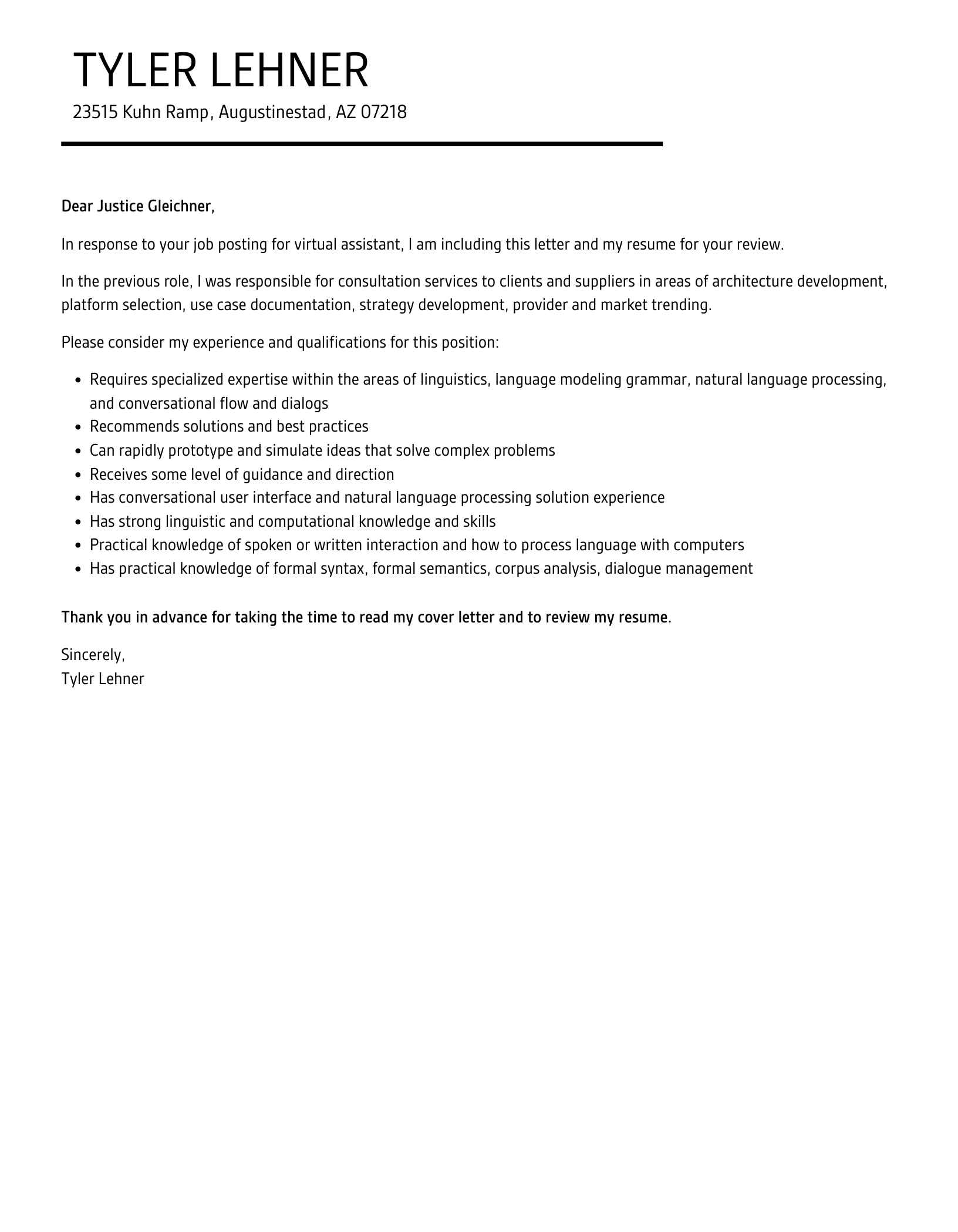 Virtual Assistant Cover Letter