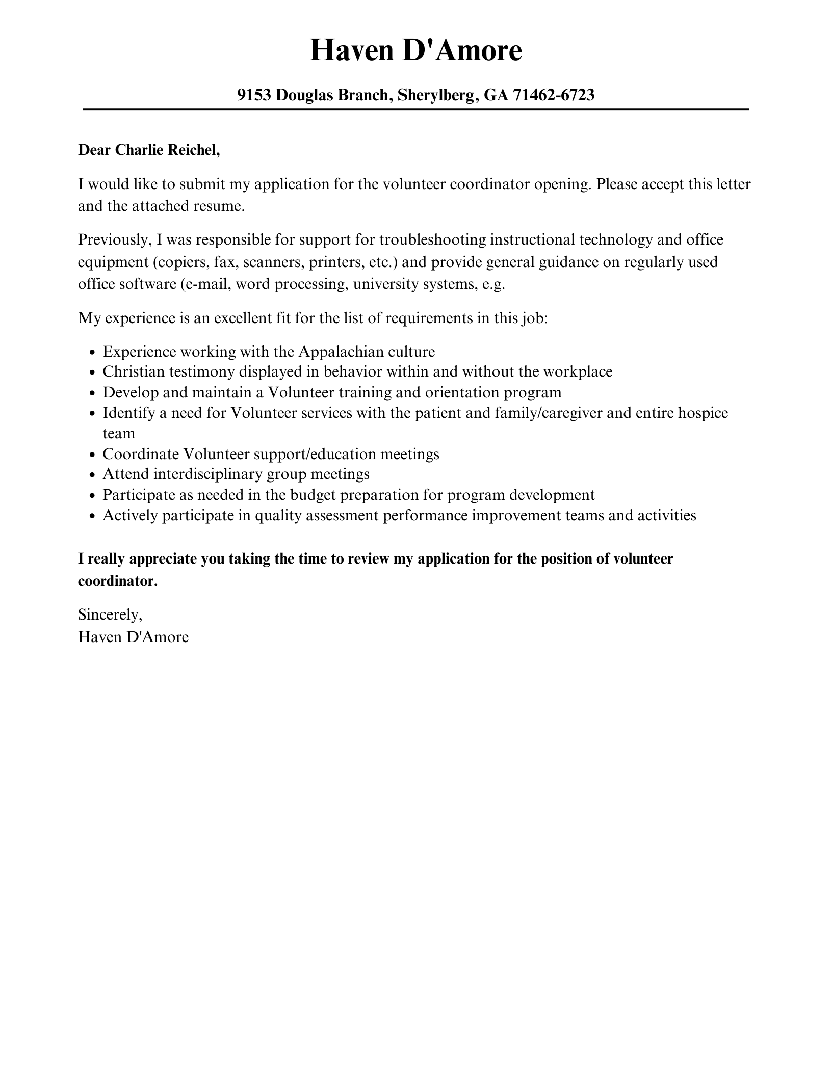 Volunteer Coordinator Cover Letter Velvet Jobs