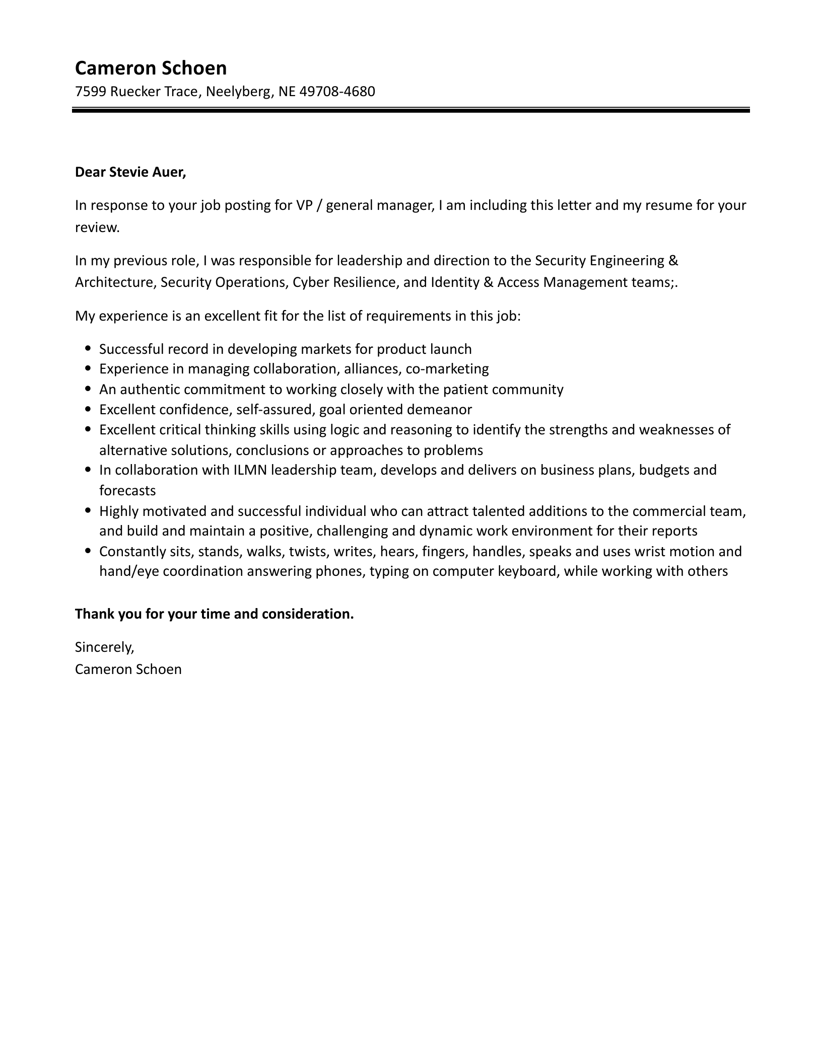 General Manager Cover Letter Encouragingbirch