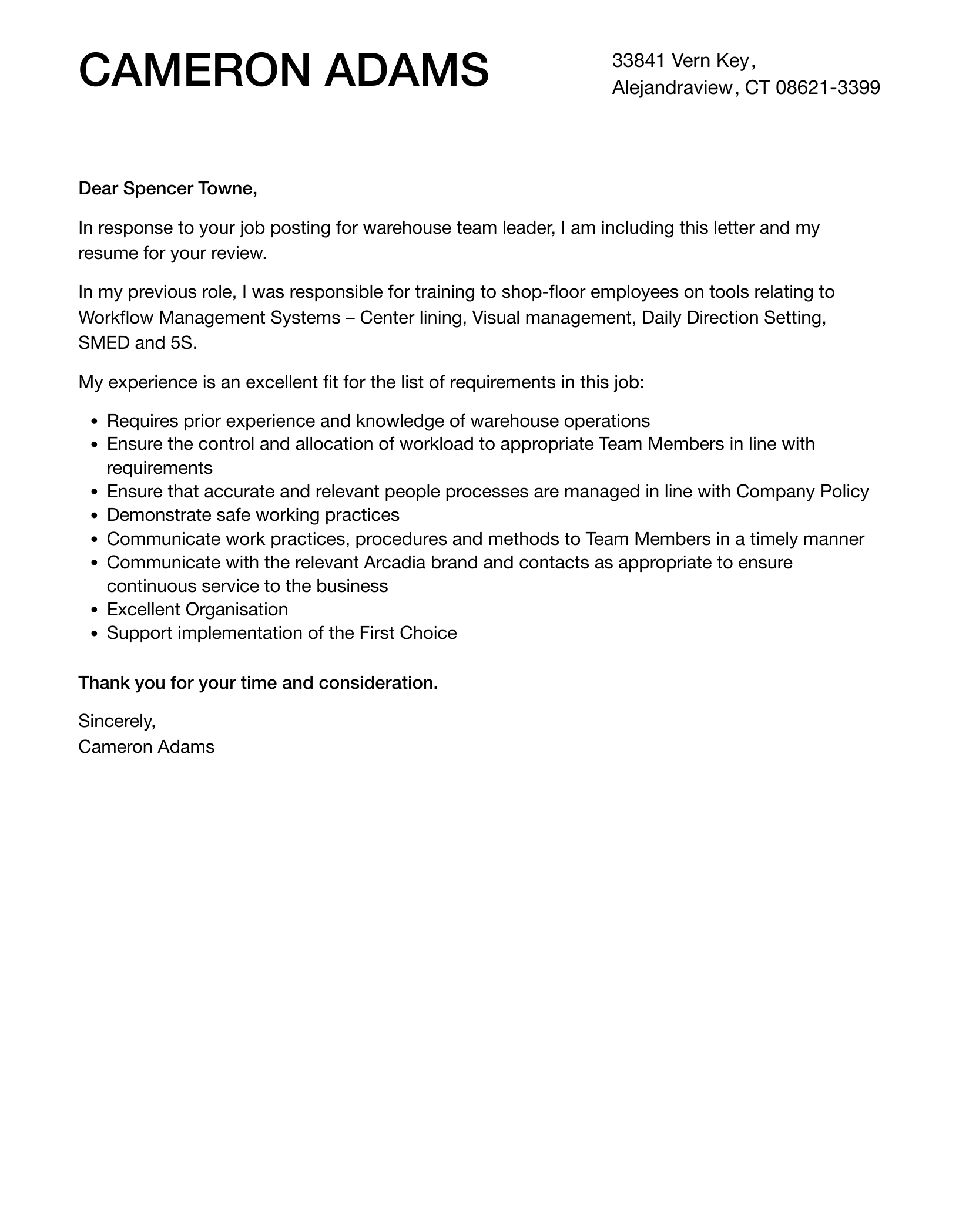 Warehouse Team Leader Cover Letter Velvet Jobs