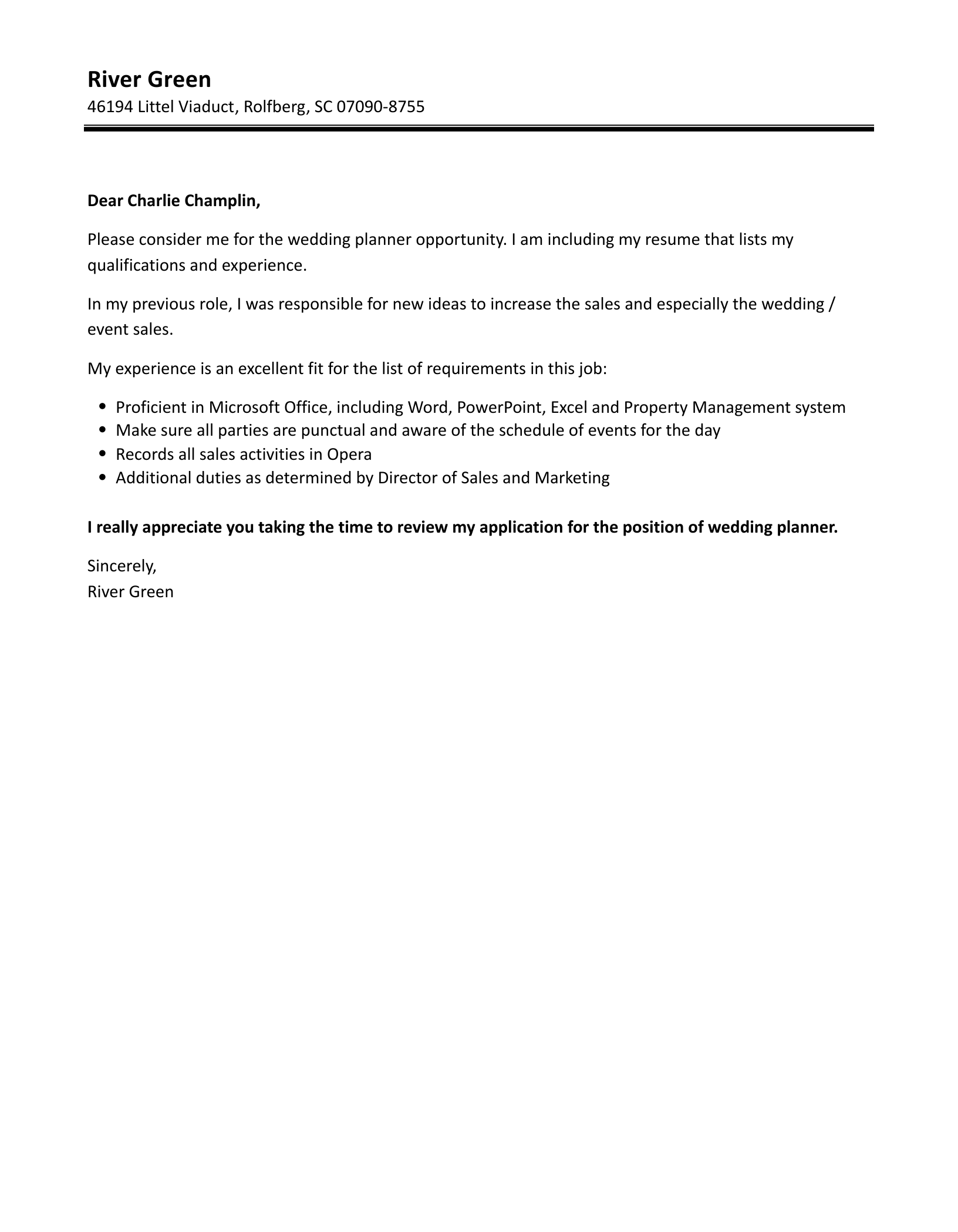Wedding Planner Cover Letter Velvet Jobs