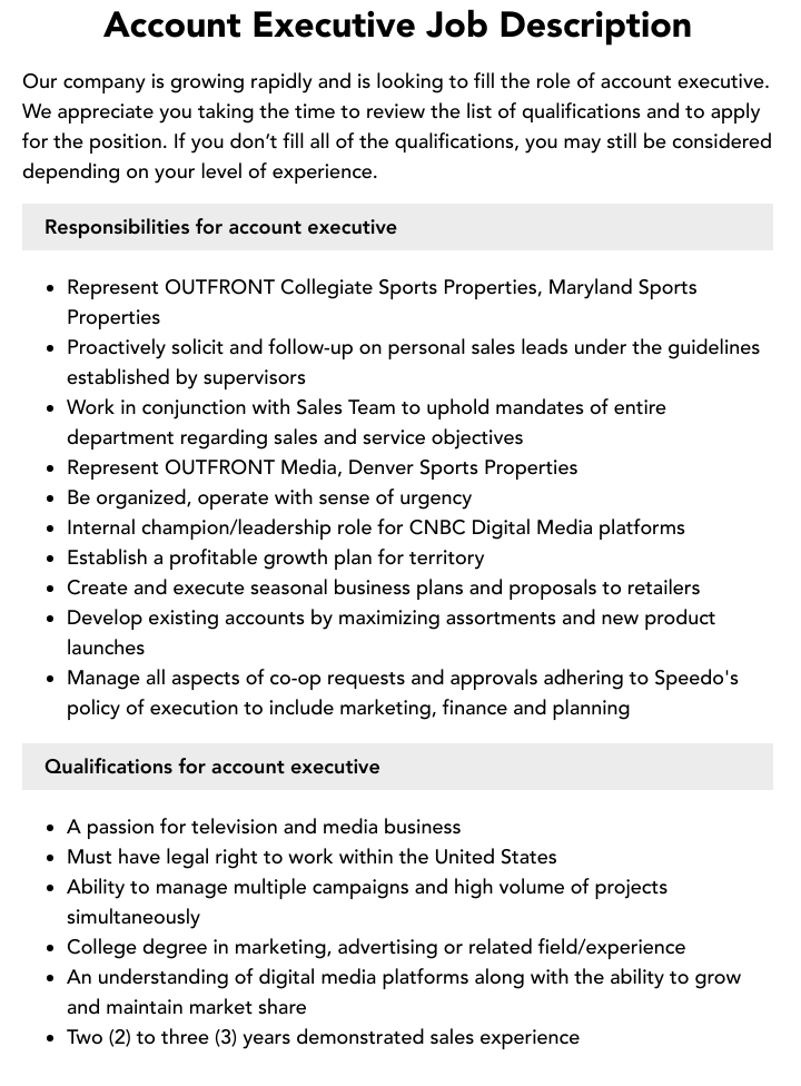 Account Executive Job Description Velvet Jobs
