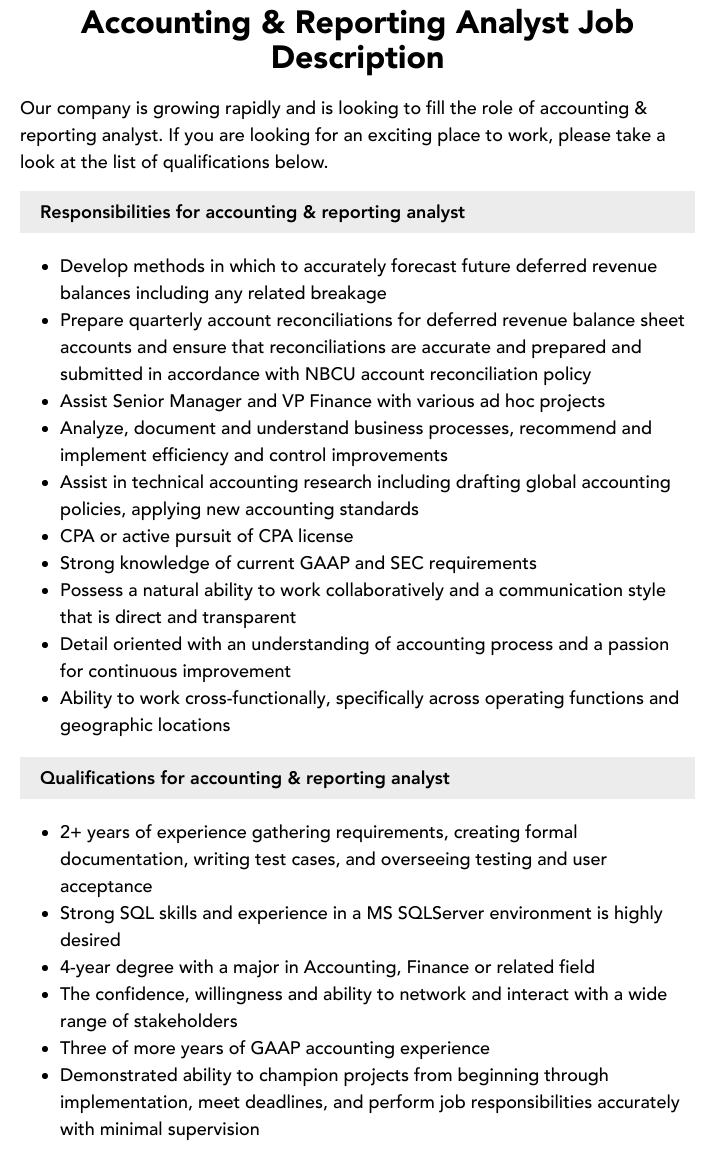 Accounting Reporting Analyst Job Description Velvet Jobs Accounting Reporting Analyst Job Description Velvet Jobs