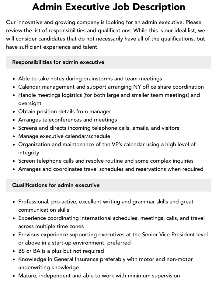 What Are The Roles And Responsibilities Of Admin Executive