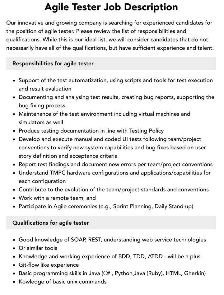 Agile Tester Job Description Velvet Jobs Agile Tester Job Description Velvet Jobs