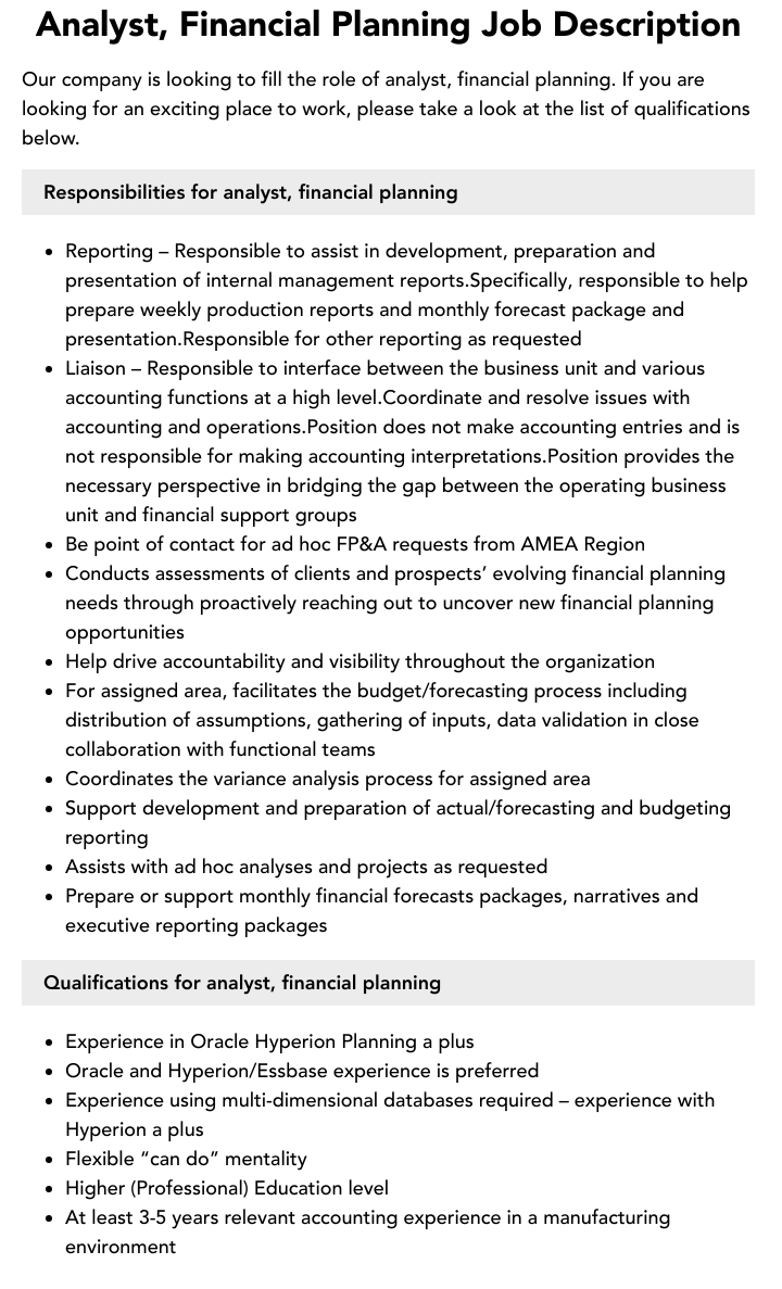 Analyst Financial Planning Job Description Velvet Jobs Analyst Financial Planning Job Description Velvet Jobs