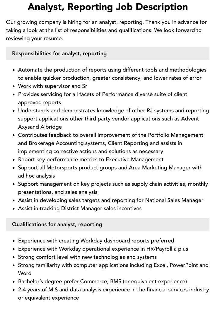 Analyst Reporting Job Description Velvet Jobs Analyst Reporting Job Description Velvet Jobs