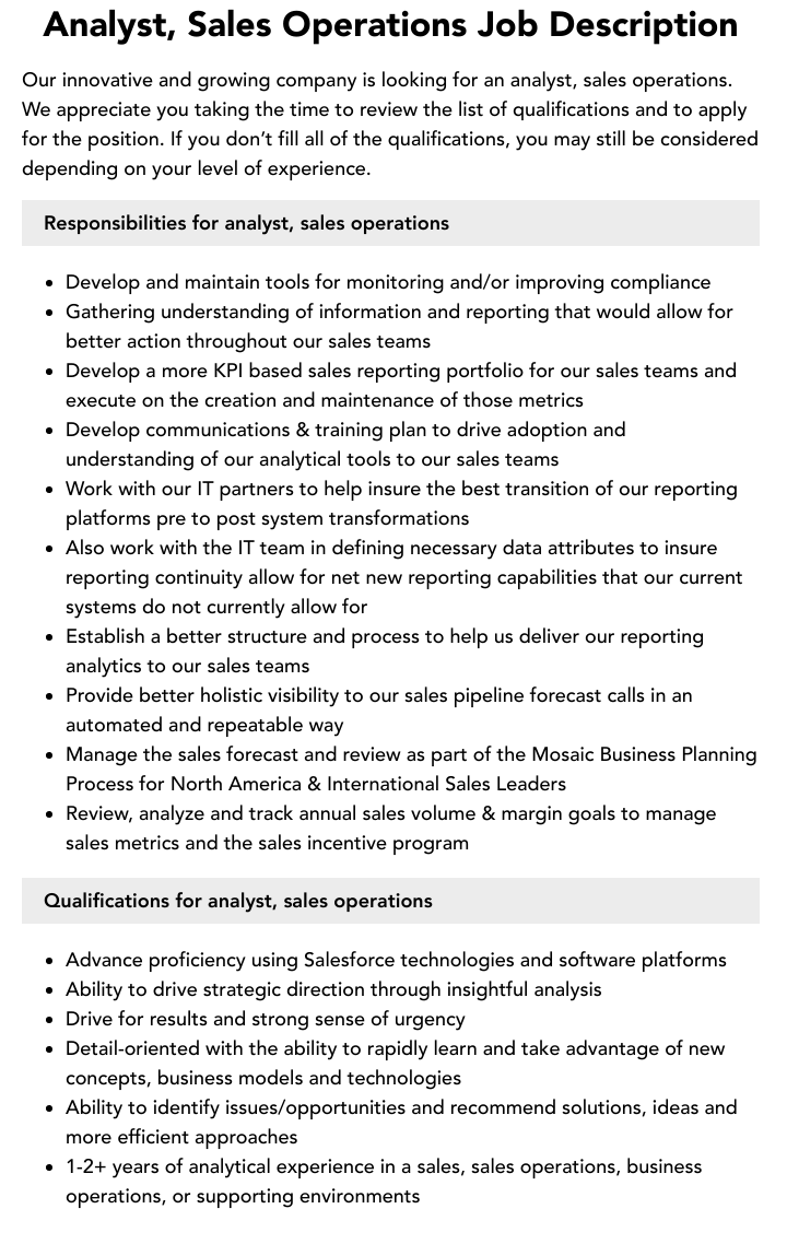 Analyst Sales Operations Job Description Velvet Jobs