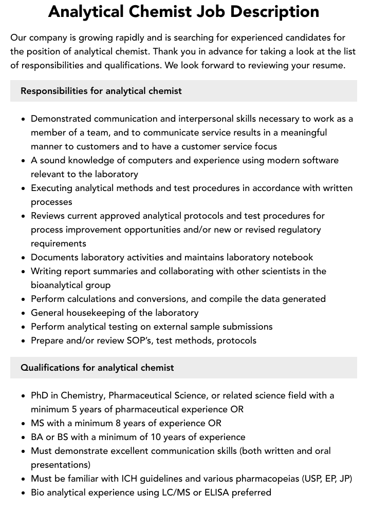 Analytical Chemist Job Description Velvet Jobs Analytical Chemist Job Description Velvet Jobs