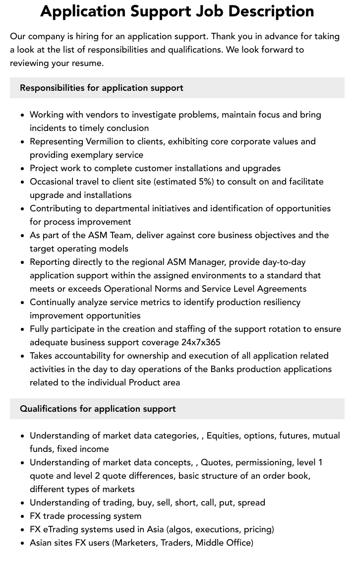 Application Support Job Description Velvet Jobs