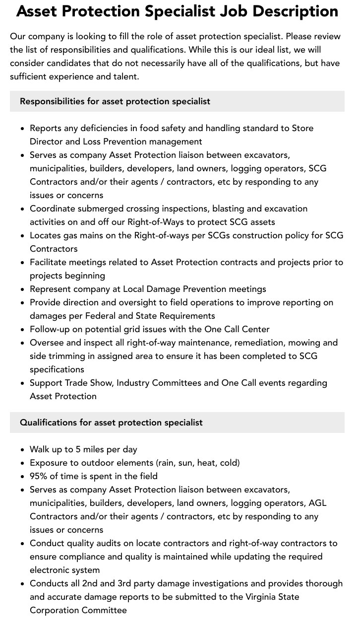 Asset Protection Specialist Job Description Velvet Jobs Asset Protection Specialist Job Description Velvet Jobs